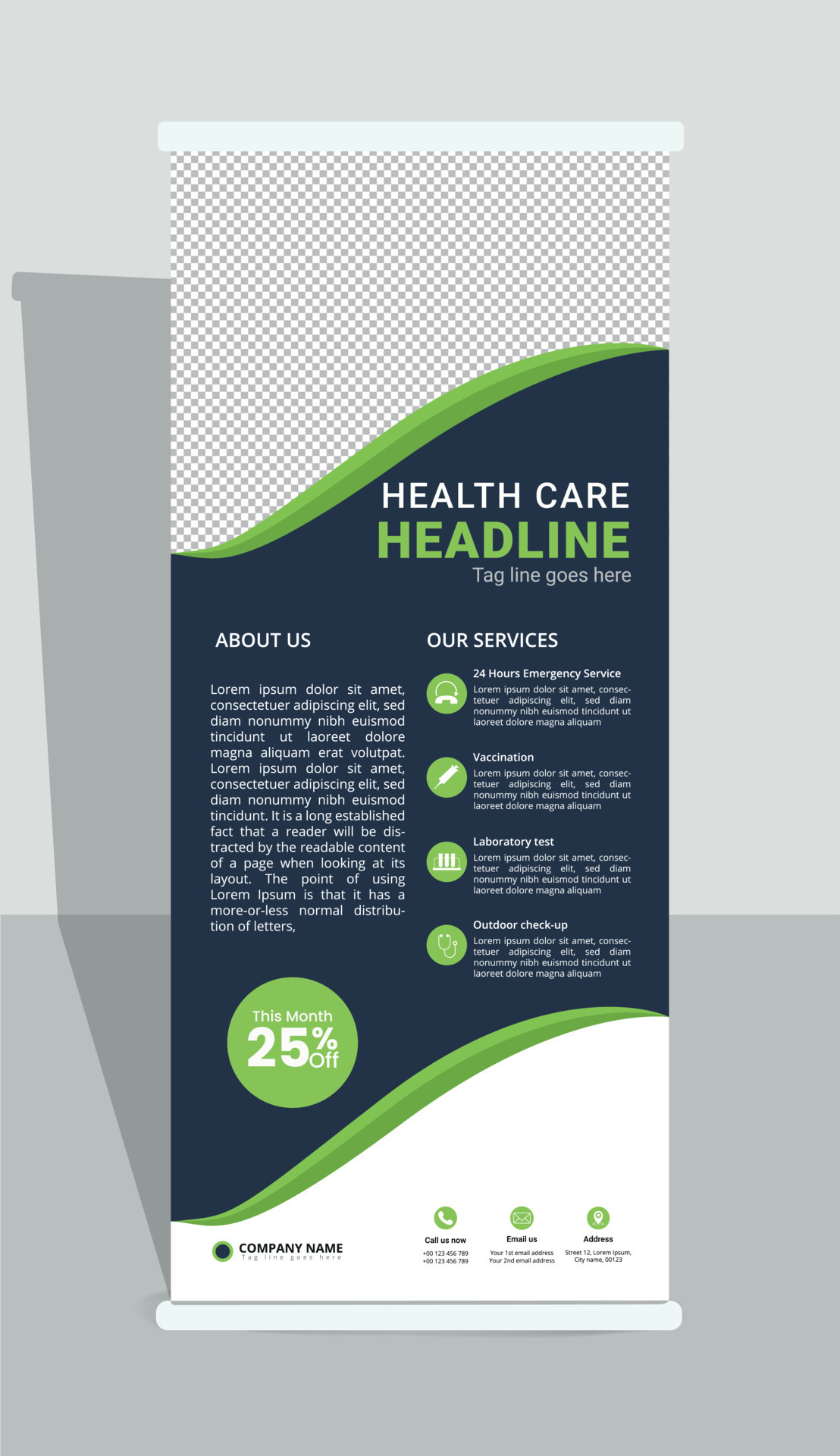 Modern And Flat Roll Up Banner Design Template For Healthcare And modern-and-flat-roll-up-banner-design-template-for-healthcare-and