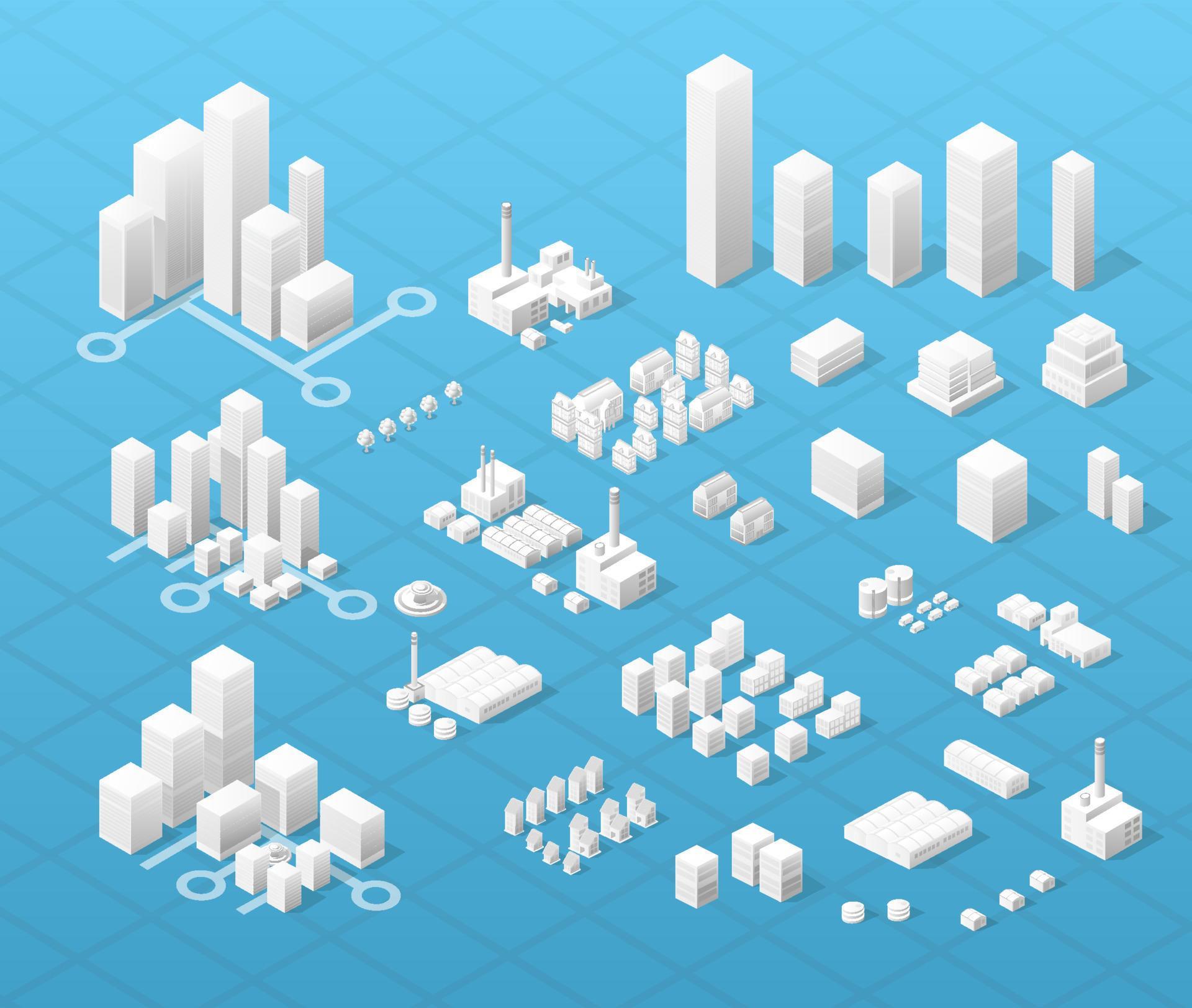 Vector isometric center of the city on the map with a large number of ...