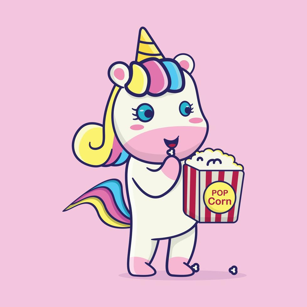 cute unicorn eating popcorn, suitable for children's books, birthday ...