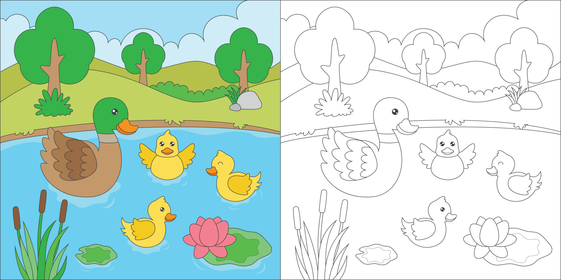 coloring duck in a pond 7442190 Vector Art at Vecteezy