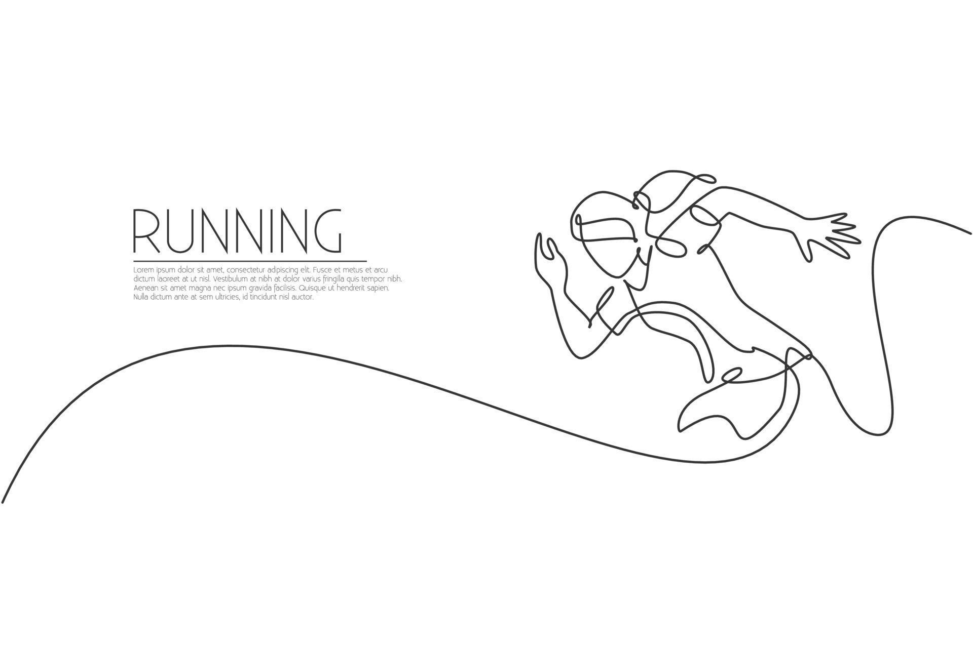 Single continuous line drawing of young agile woman runner sprint run ...