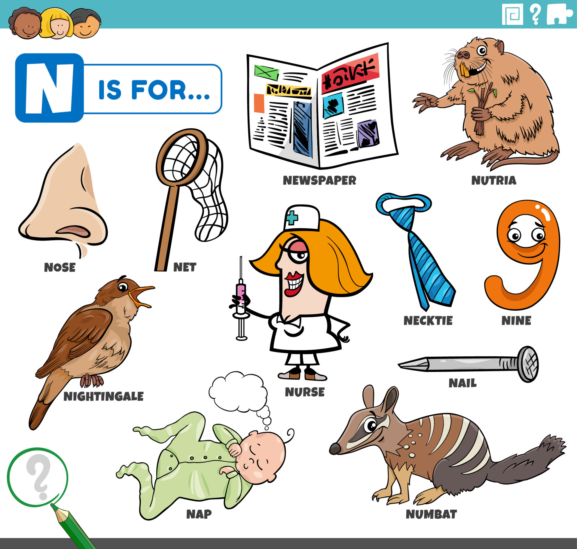 letter n words educational set with cartoon characters 7456141 Vector ... letter n words educational set with cartoon characters 7456141 Vector ...