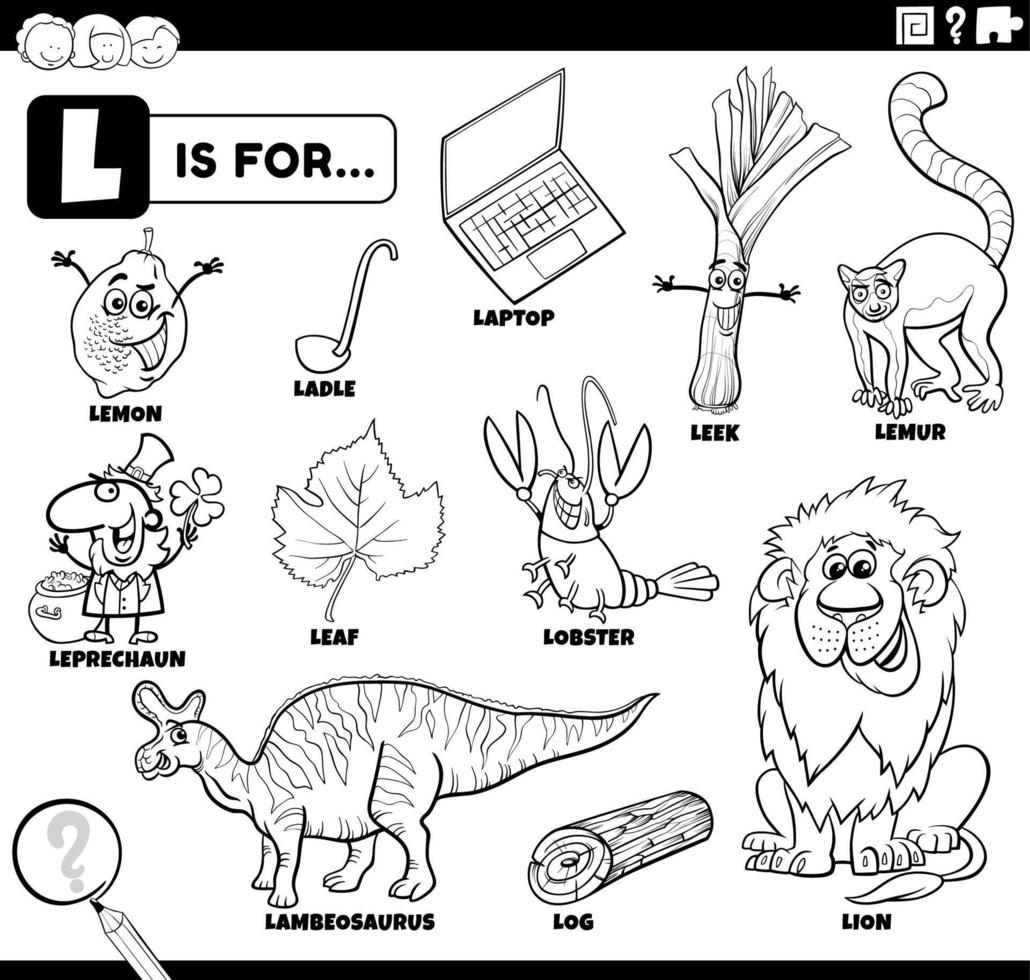 Letter L Words Educational Set Coloring Book Page 7456169 Vector Art At letter-l-words-educational-set-coloring-book-page-7456169-vector-art-at