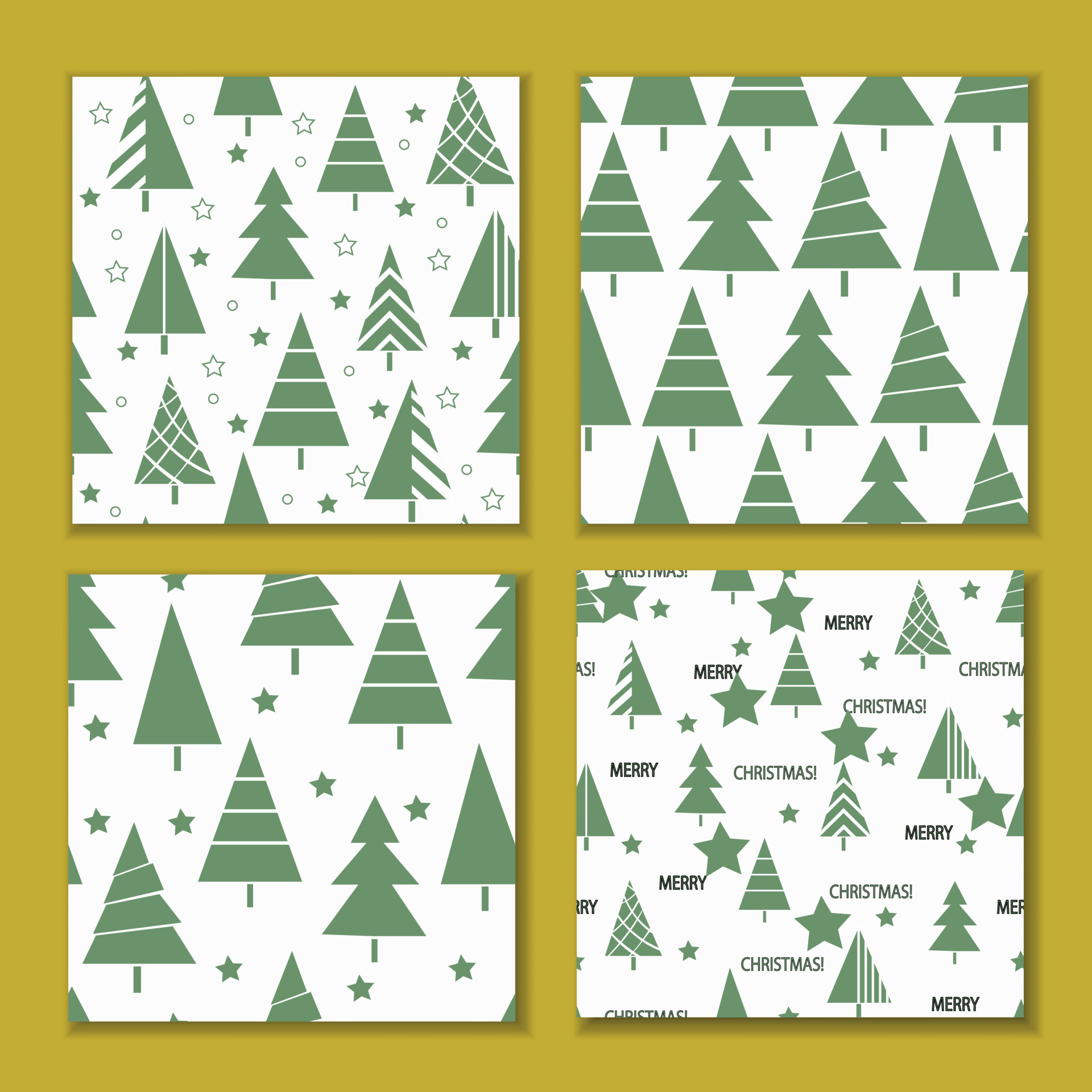 A set of seamless patterns of stylized simple shape Christmas trees ...