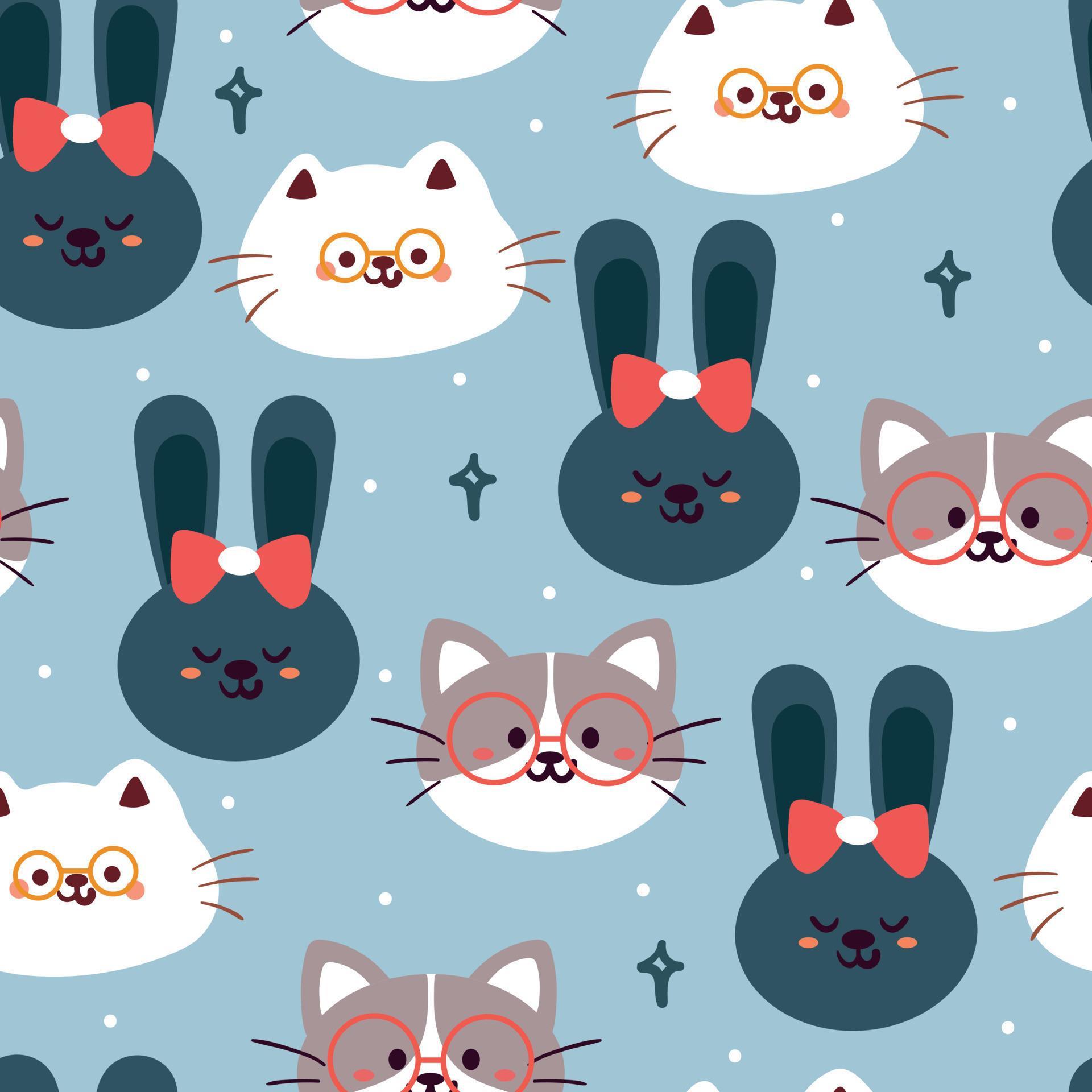 seamless pattern hand drawing cartoon bunny and cat. animal drawing for ...