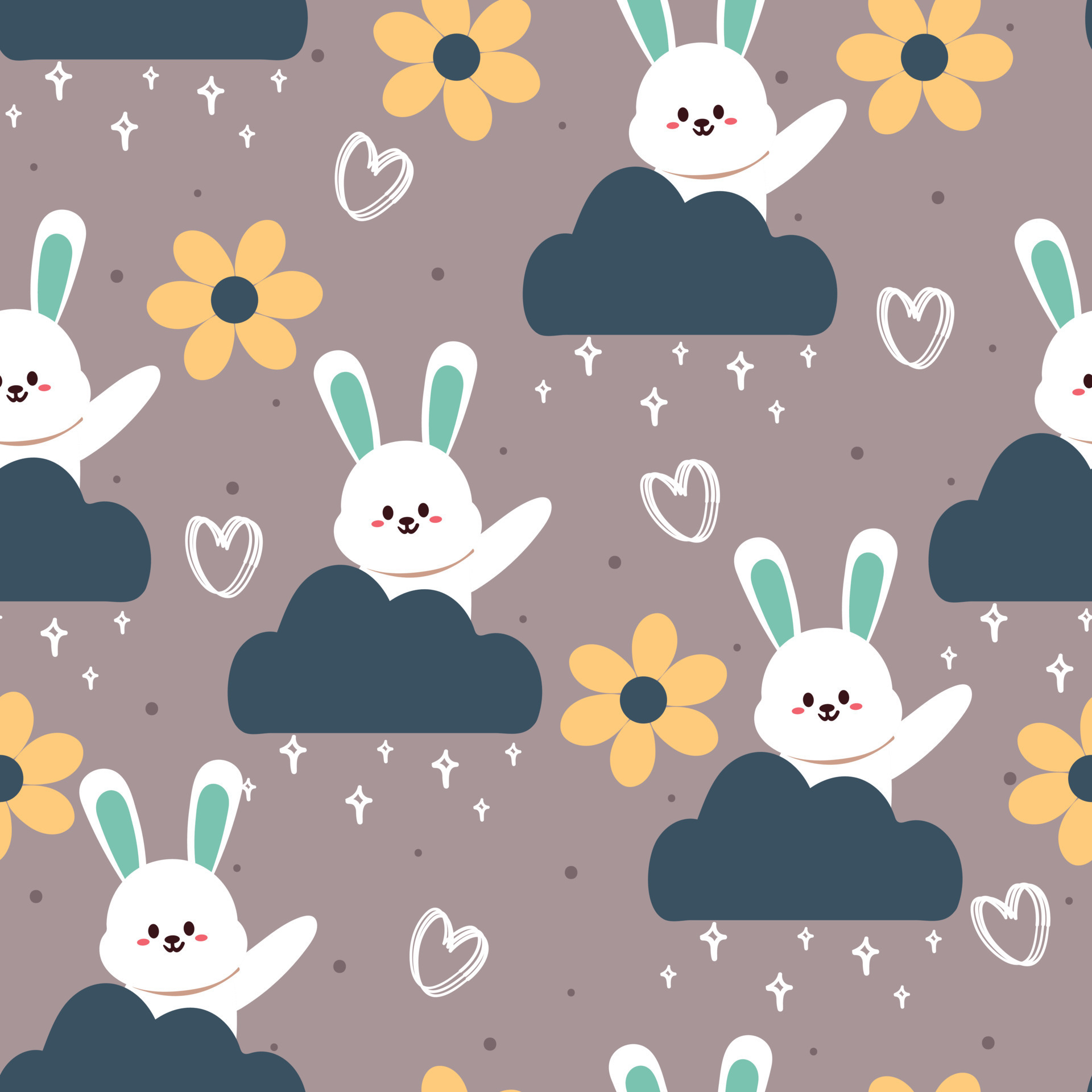seamless pattern hand drawing cartoon bunny and flower. animal drawing ...