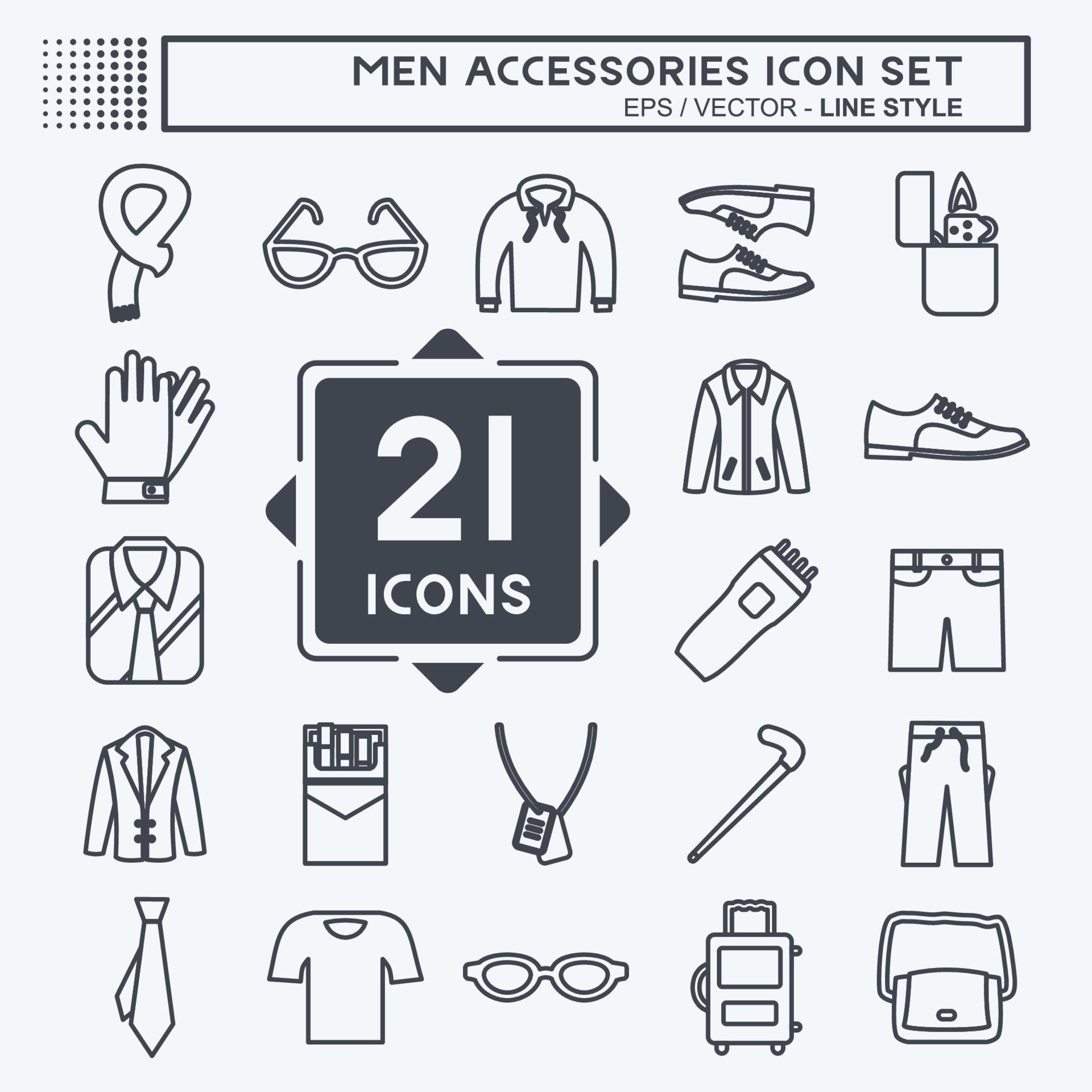 Men Accessories Icon Set Suitable For Education Symbol Line Style Simple Design Editable