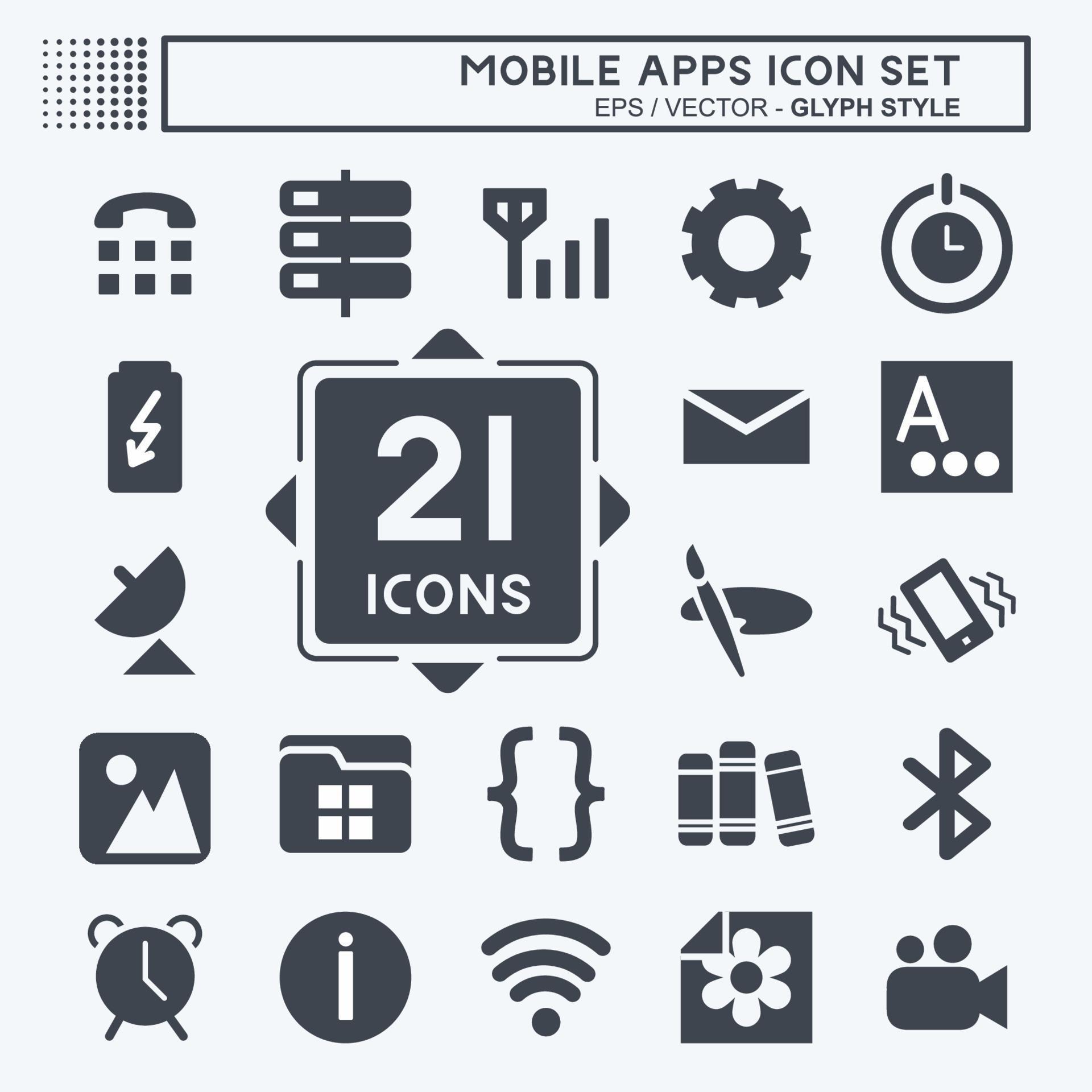 Mobile Apps Icon Set. suitable for Web Interface symbol. glyph style. simple design editable ...