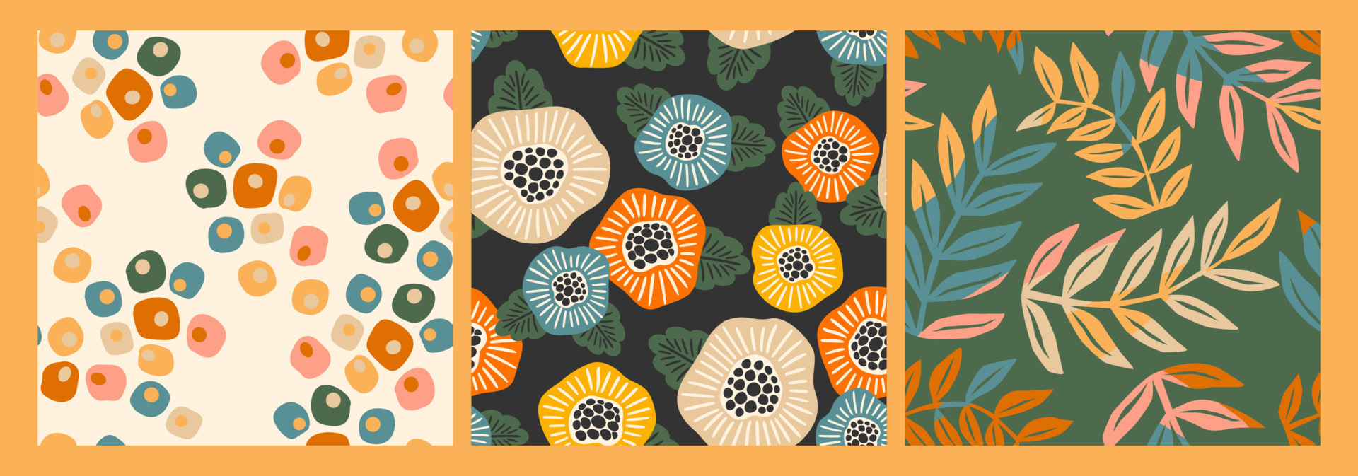 Set of abstract simple seamless pattern with flowers. Modern design for ...