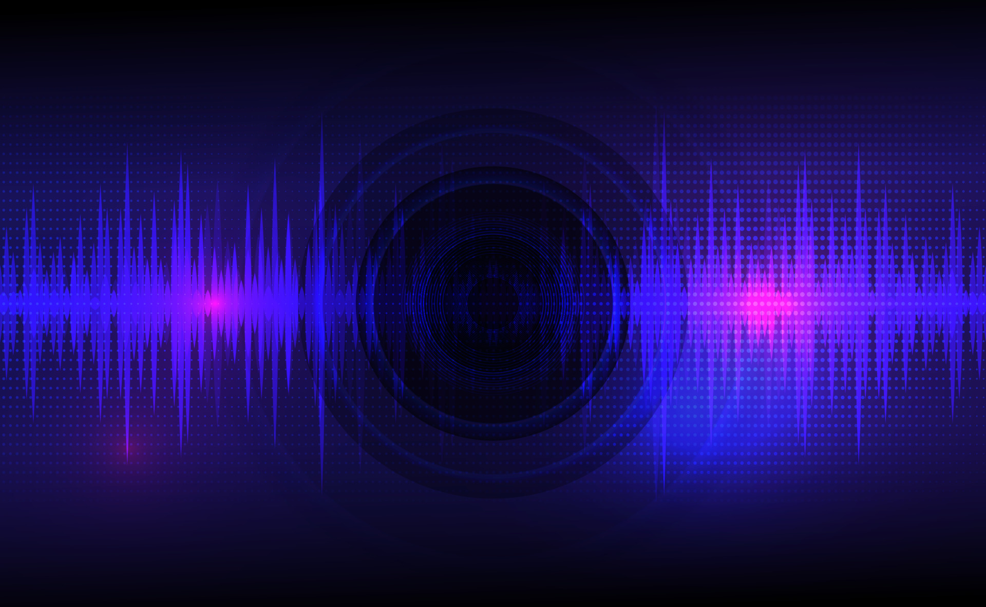 Sound waves oscillating dark blue and light pink with circle vibration ...