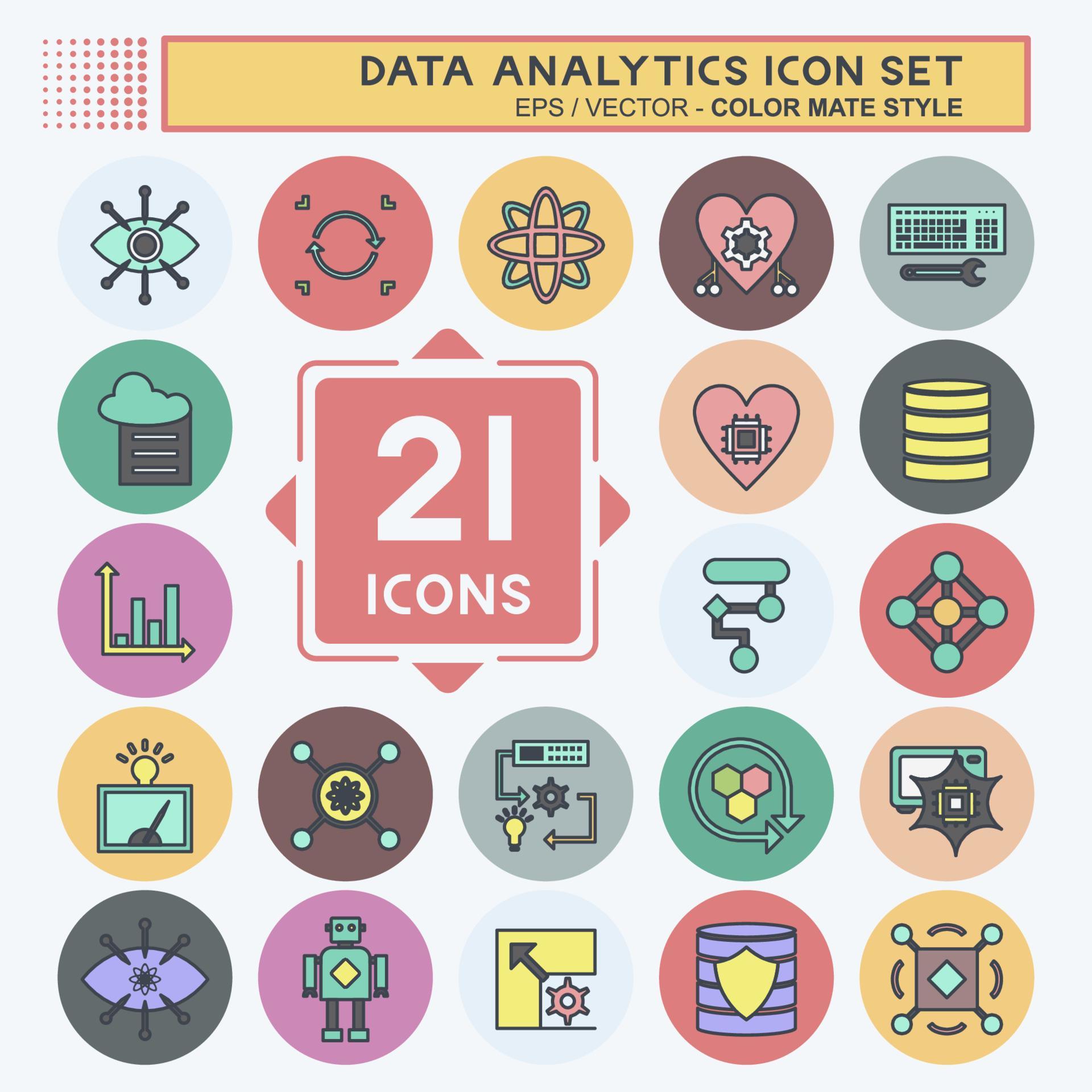 Data Analytics Icon Set Suitable For Data Analytics Symbol Color Mate