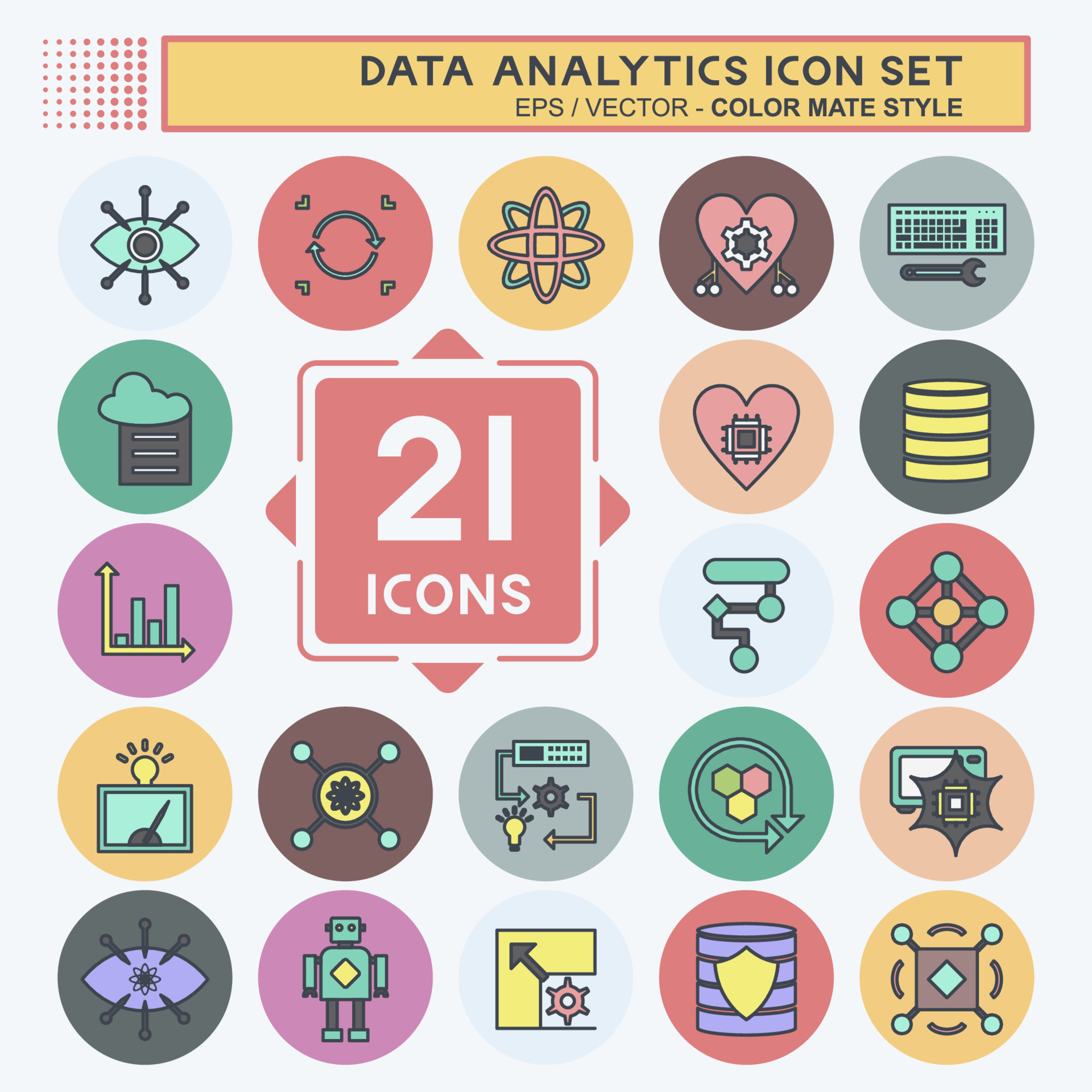 Data Analytics Icon Set Suitable For Data Analytics Symbol Color Mate Style Simple Design