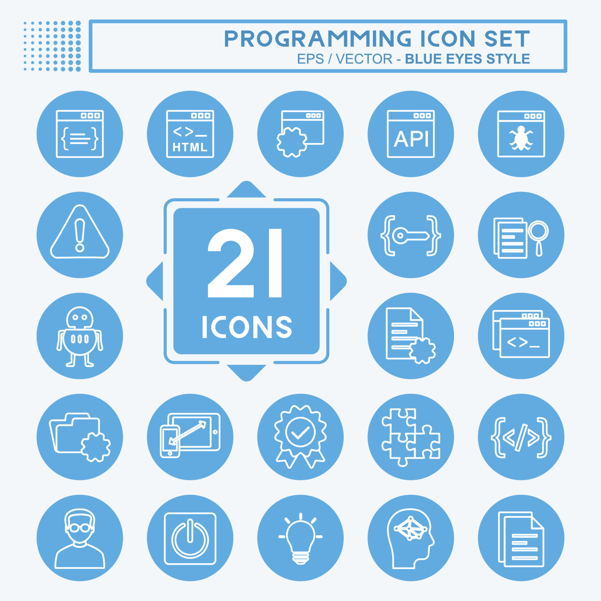 Programming Icon Set Suitable For Programming Symbol Blue Eyes Style Simple Design Editable