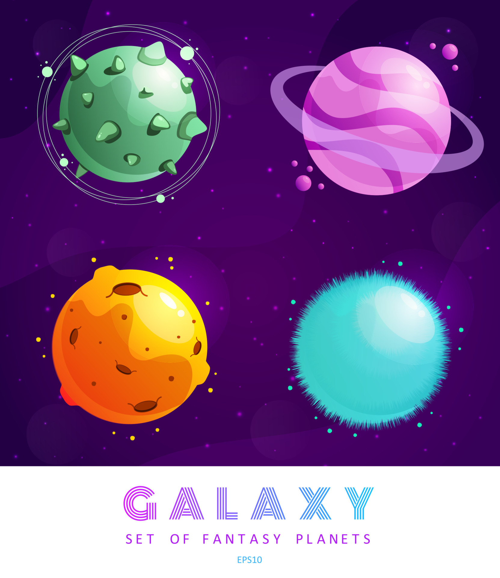 Vector set of cartoon planets. Colorful set of isolated objects. Space ...