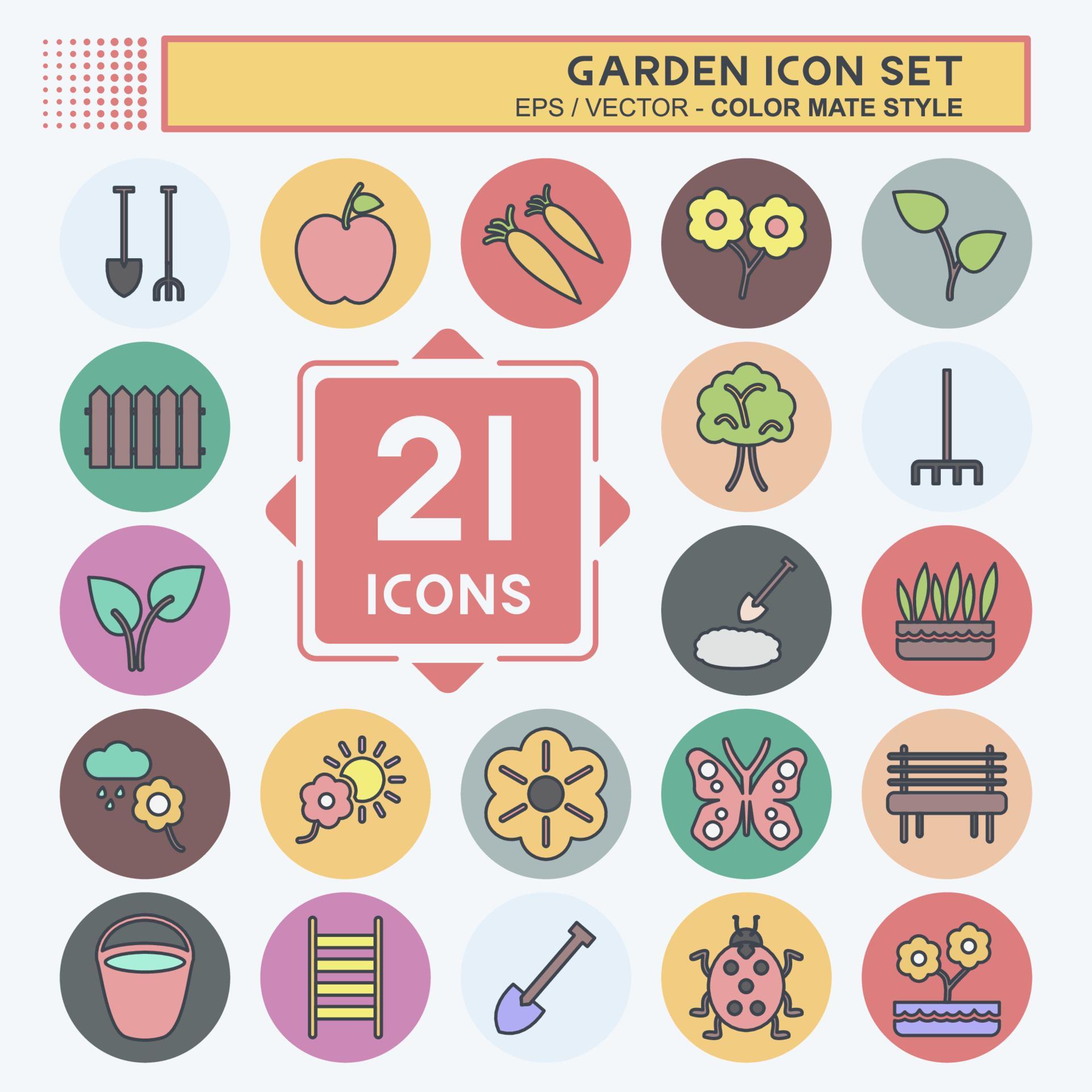 Icon Set Garden. suitable for garden symbol. color mate style. simple ...
