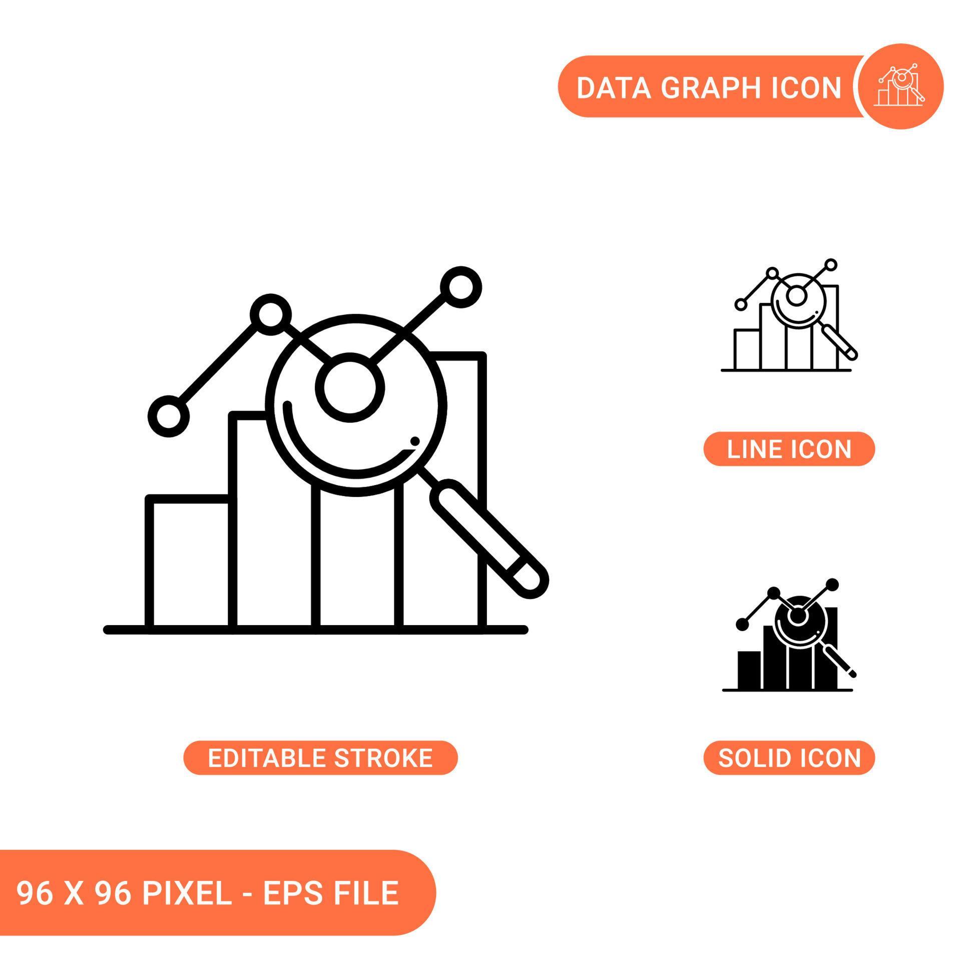 Data graph icons set vector illustration with solid icon line style ...