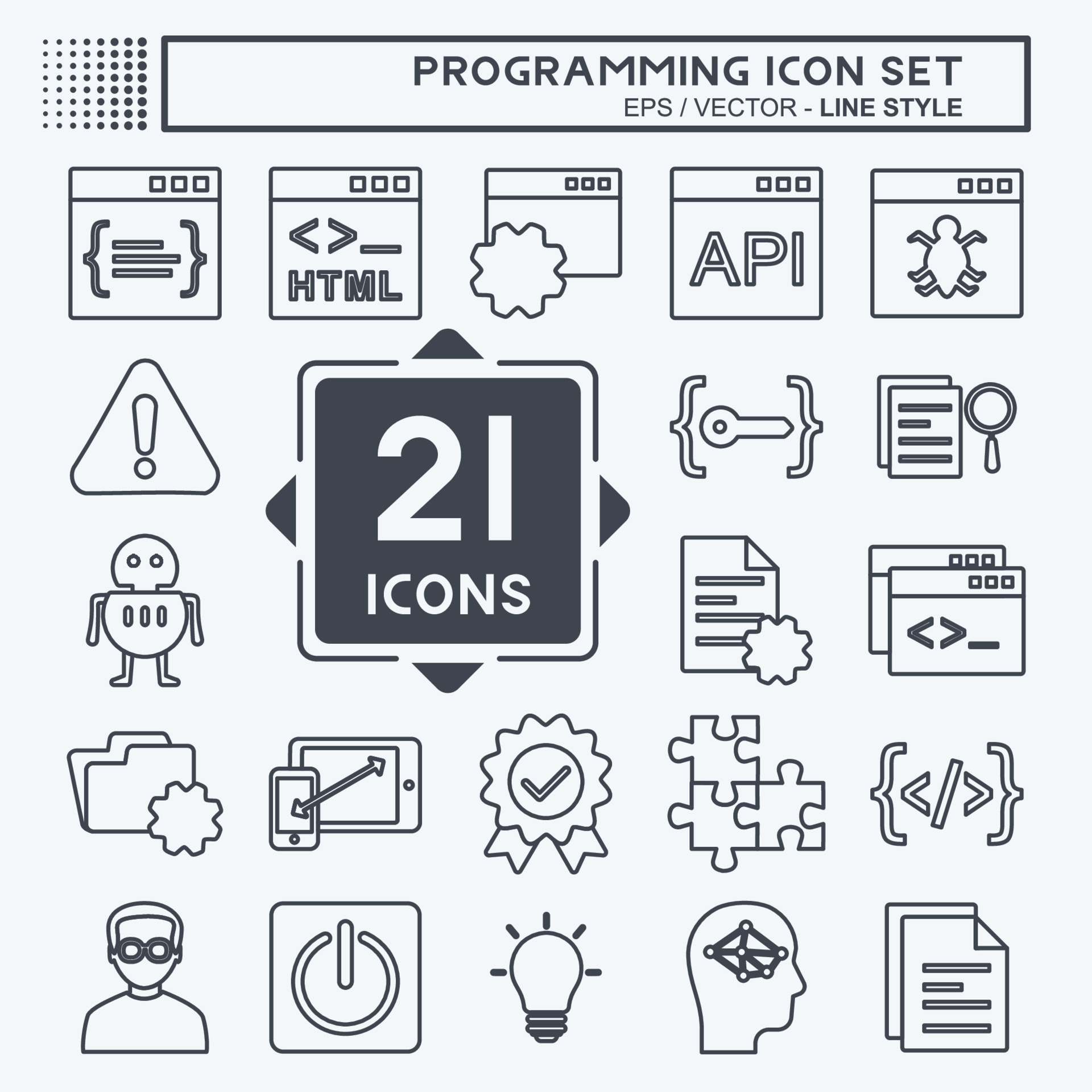 Programming Icon Set Suitable For Programming Symbol Line Style Simple Design Editable
