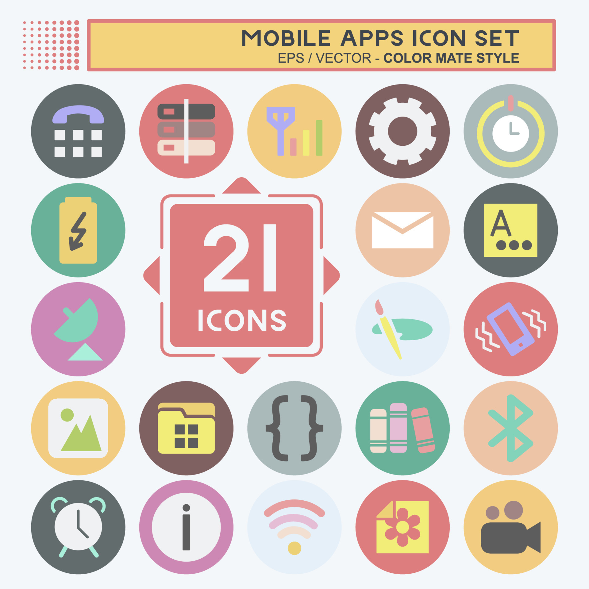 Mobile Apps Icon Set Suitable For Web Interface Symbol Color Mate