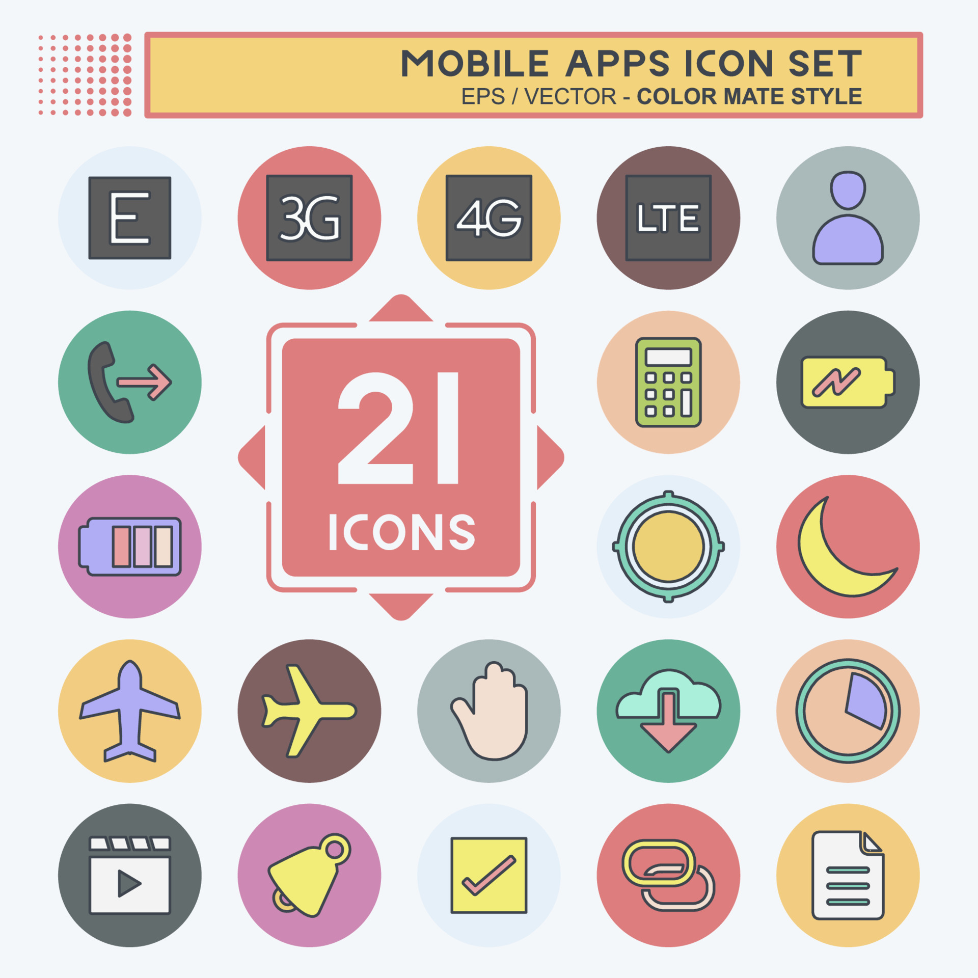 Mobile Apps Icon Set Suitable For Web Interface Symbol Color Mate