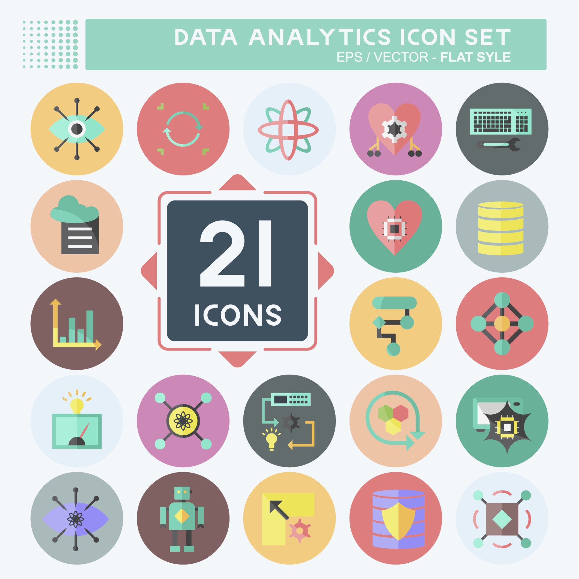 Data Analytics Icon Set Suitable For Data Analytics Symbol Flat Style Simple Design Editable