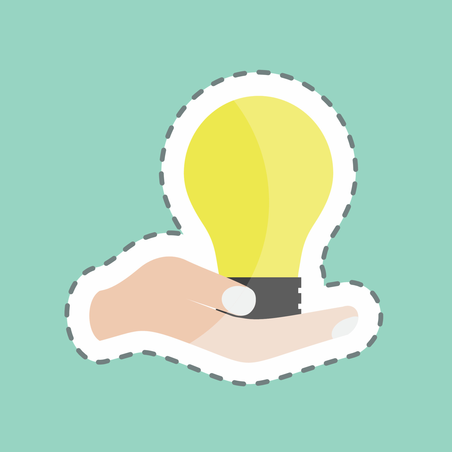 Sticker Line Cut Holding Bulb Suitable For Hand Actions Symbol Simple Design Editable Design