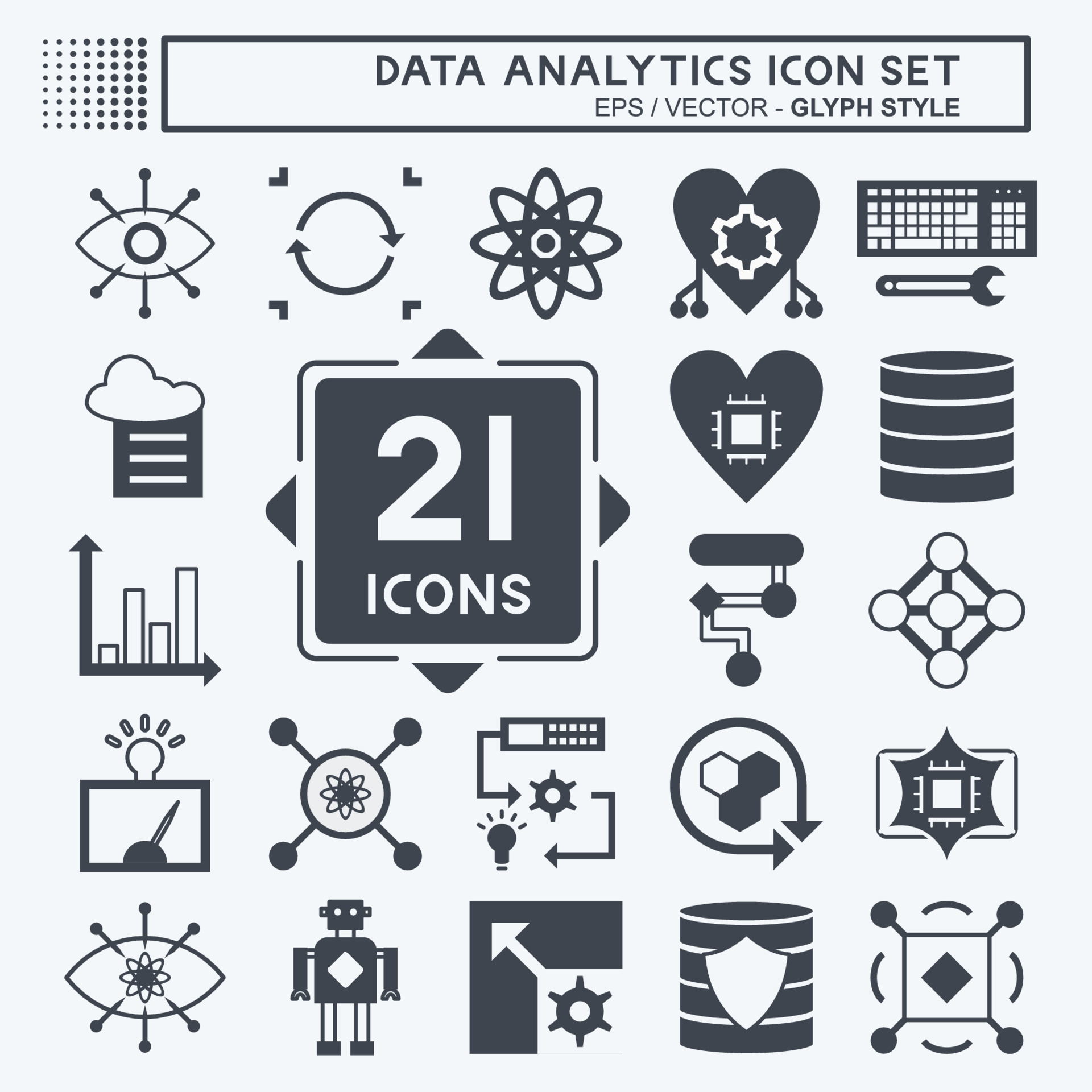 Data Analytics Icon Set Suitable For Data Analytics Symbol Glyph Style Simple Design Editable