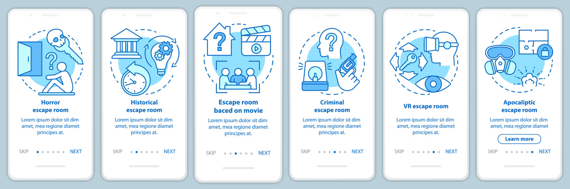 Escape Room Types Turquoise Onboarding Mobile App Page Screen With