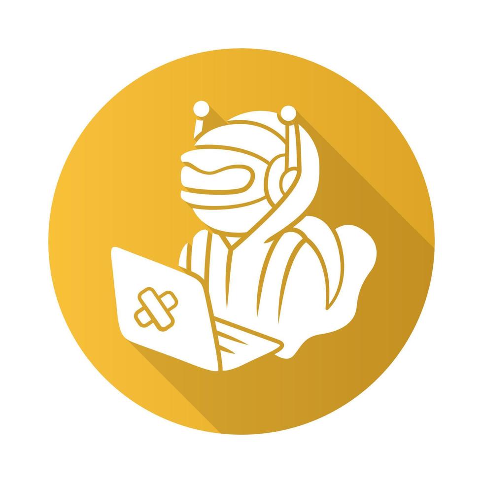 Hacker bot flat design long shadow glyph icon. Virus robot. Cyber pirate attack, crime ...