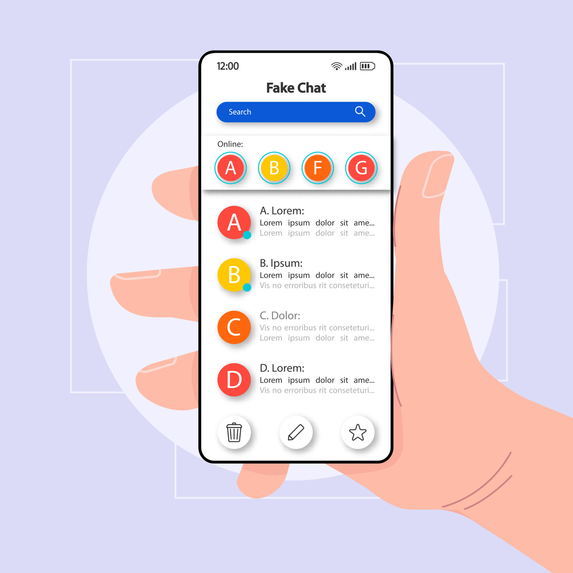 Fake Chatting Software Smartphone Interface Vector Template Mobile App Page Color Design Layout