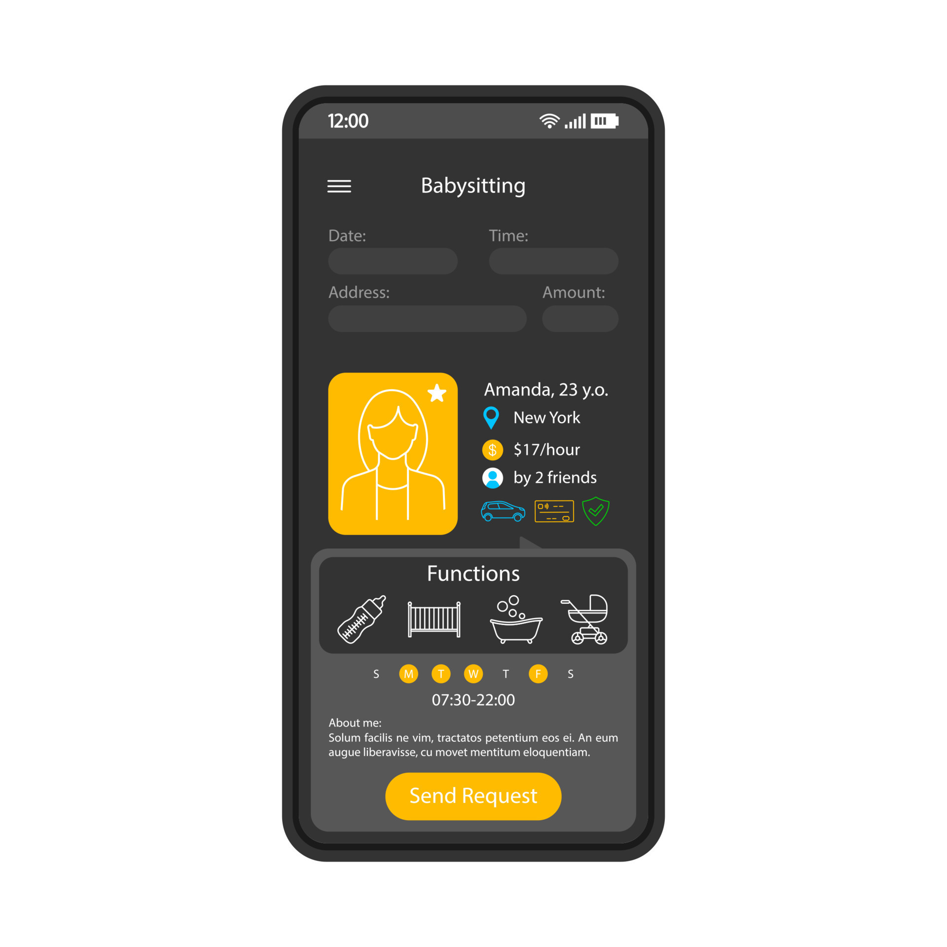Babysitting app smartphone interface template. Mobile choosing ... Babysitting app smartphone interface template. Mobile choosing ...
