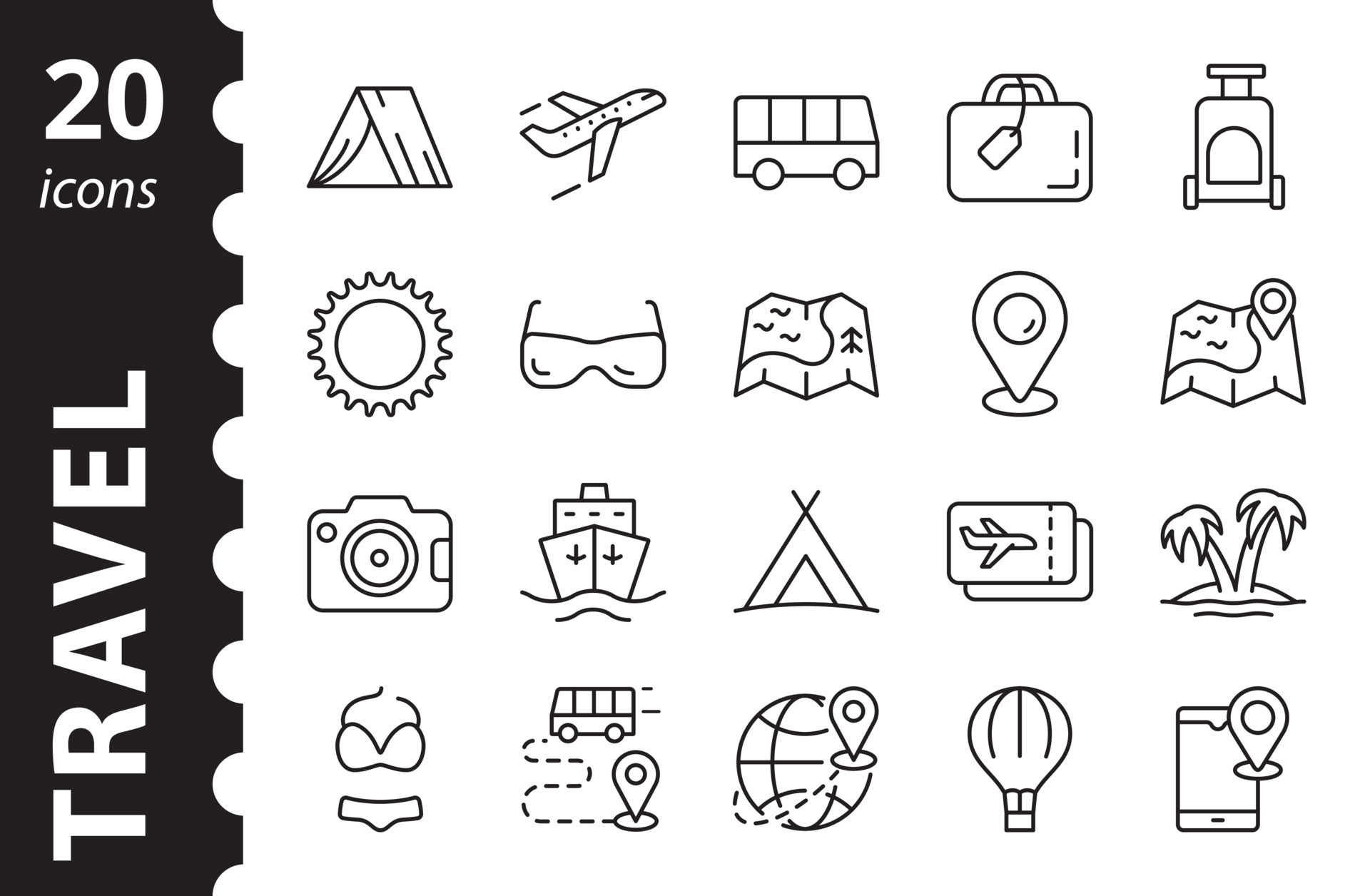 Set Of Travel And Tour Icons Concept Of Adventure And Tourism Simple