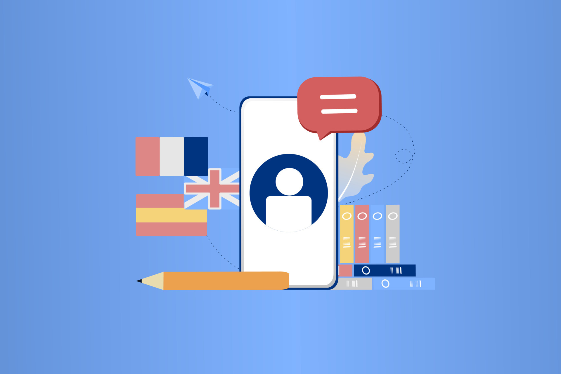 Modern 3D online languages learning class, language courses banner ...