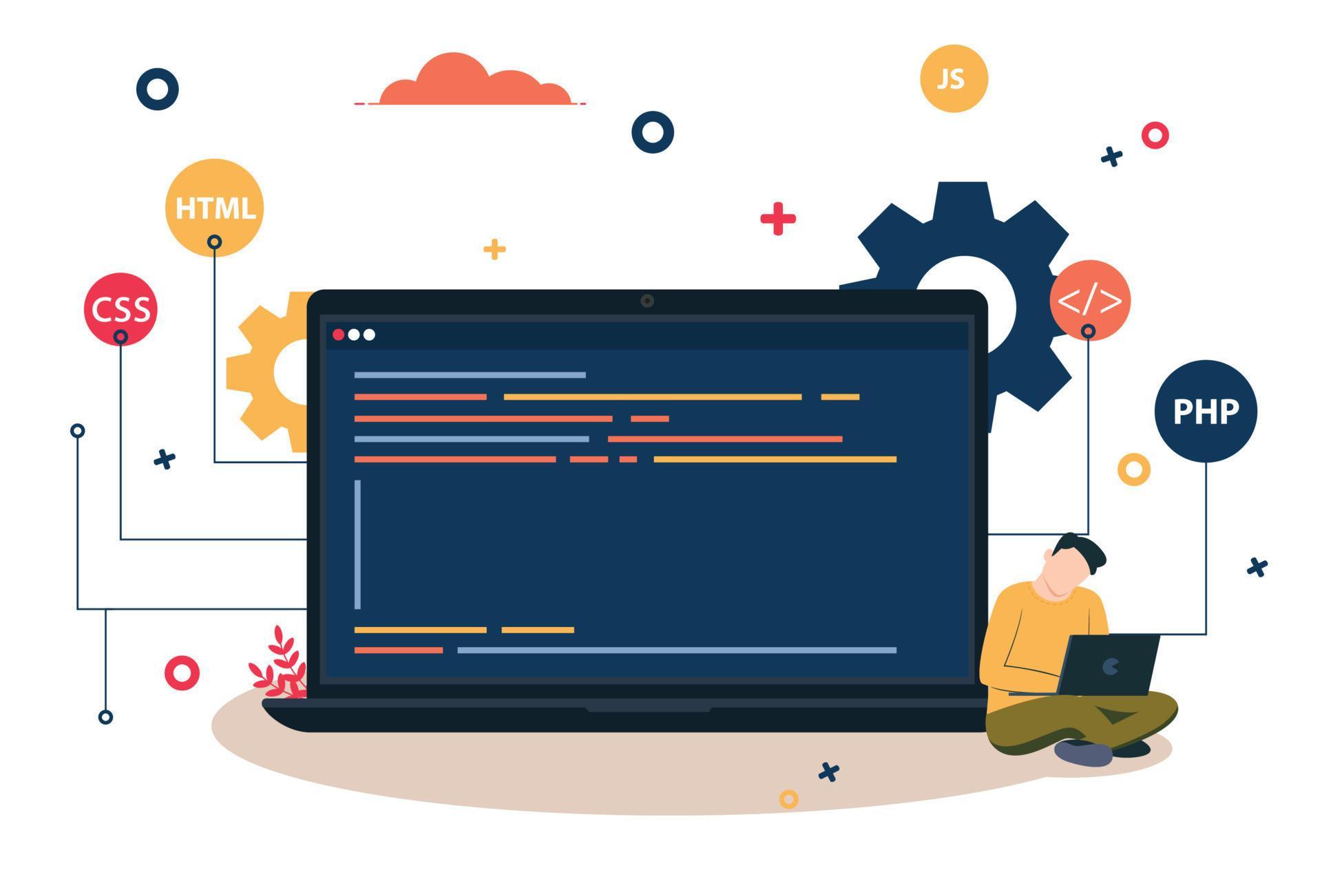 The Concept Of Vector Laptop Coding Or Html Programming Php Web Developer Design Programming