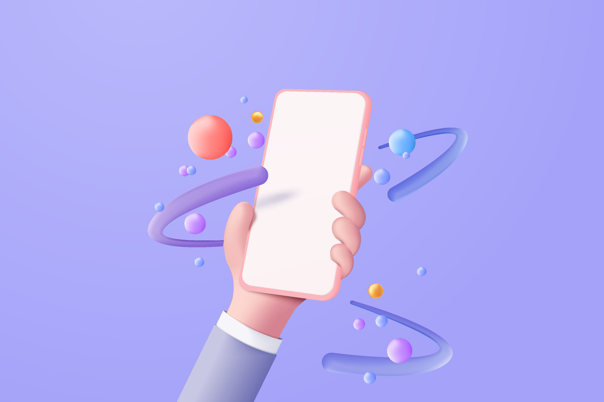 3D vector hand holding mobile phone isolated on purple background, Hand ... 3D vector hand holding mobile phone isolated on purple background, Hand ...