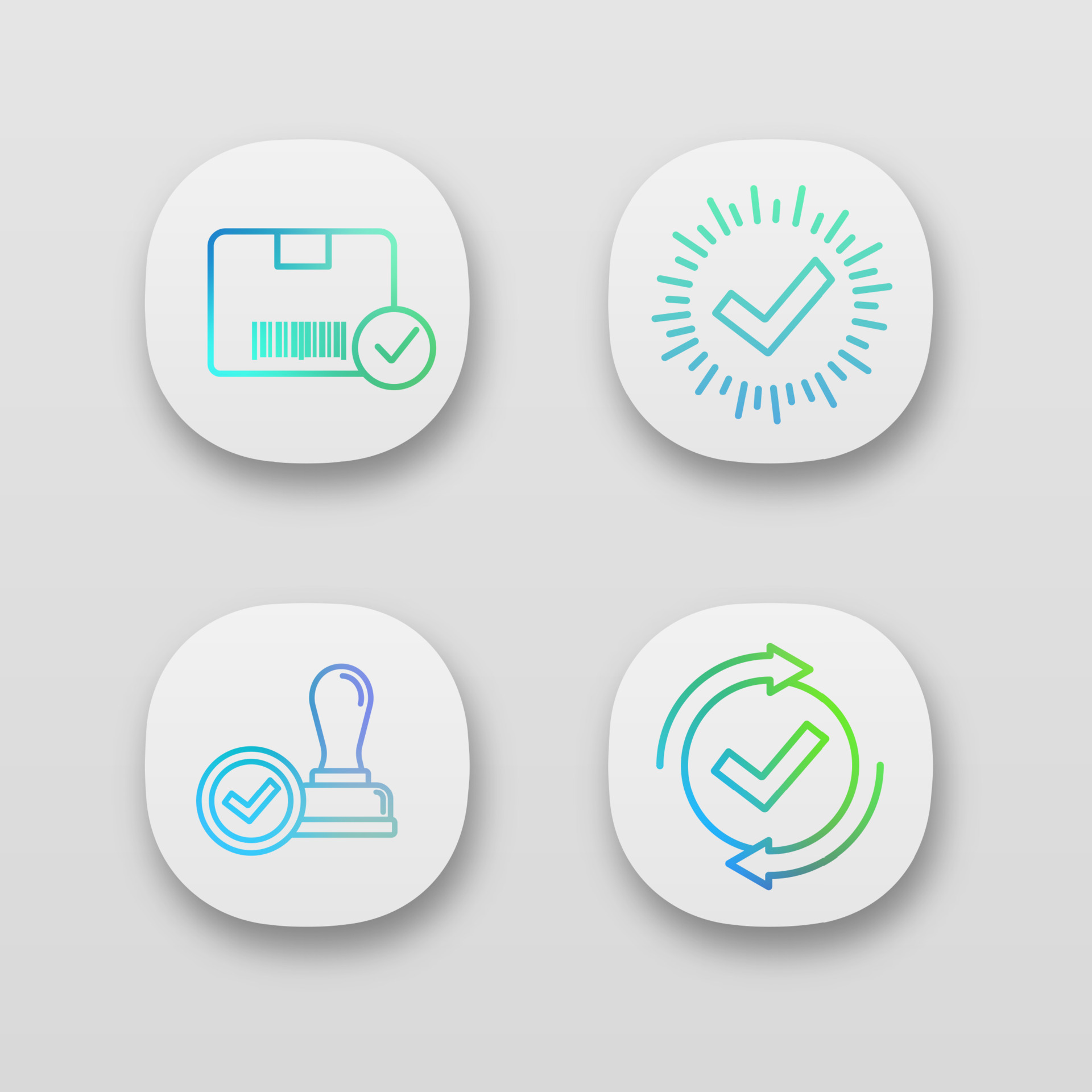 Approve App Icons Set Verification And Validation Approved Delivery Check Mark Stamp Of