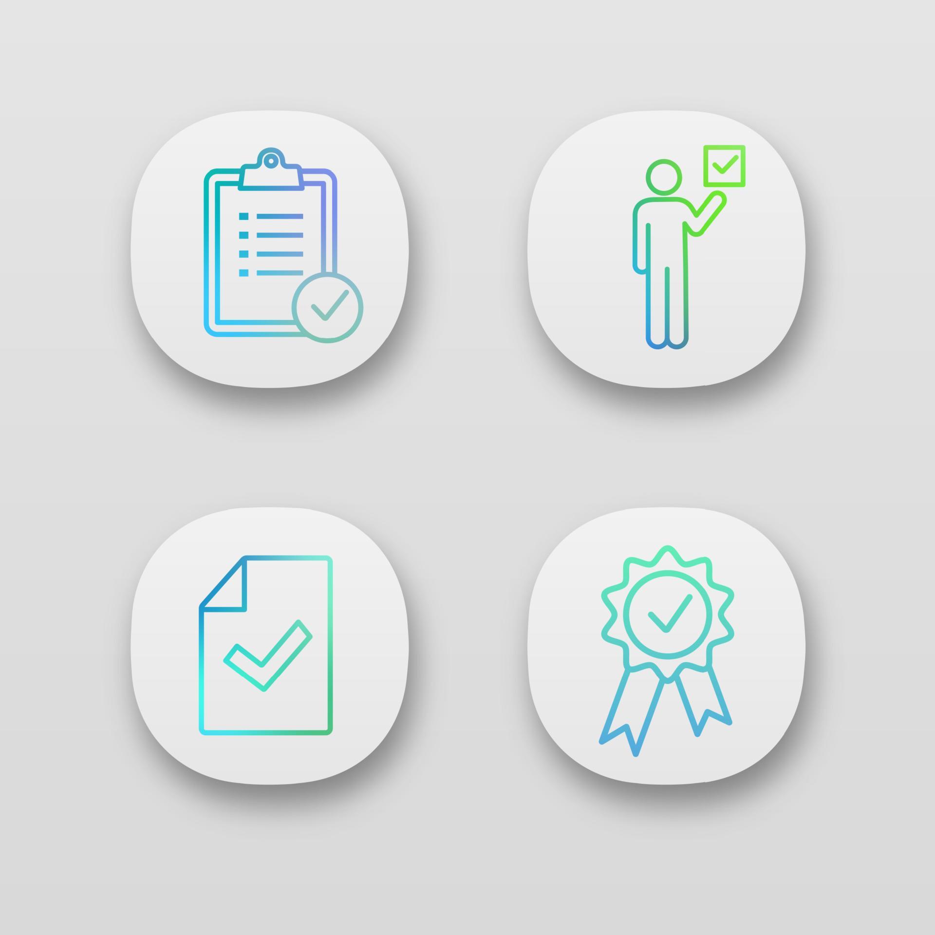 Approve app icons set. Verification and validation. Task planning, voter, document verification ...