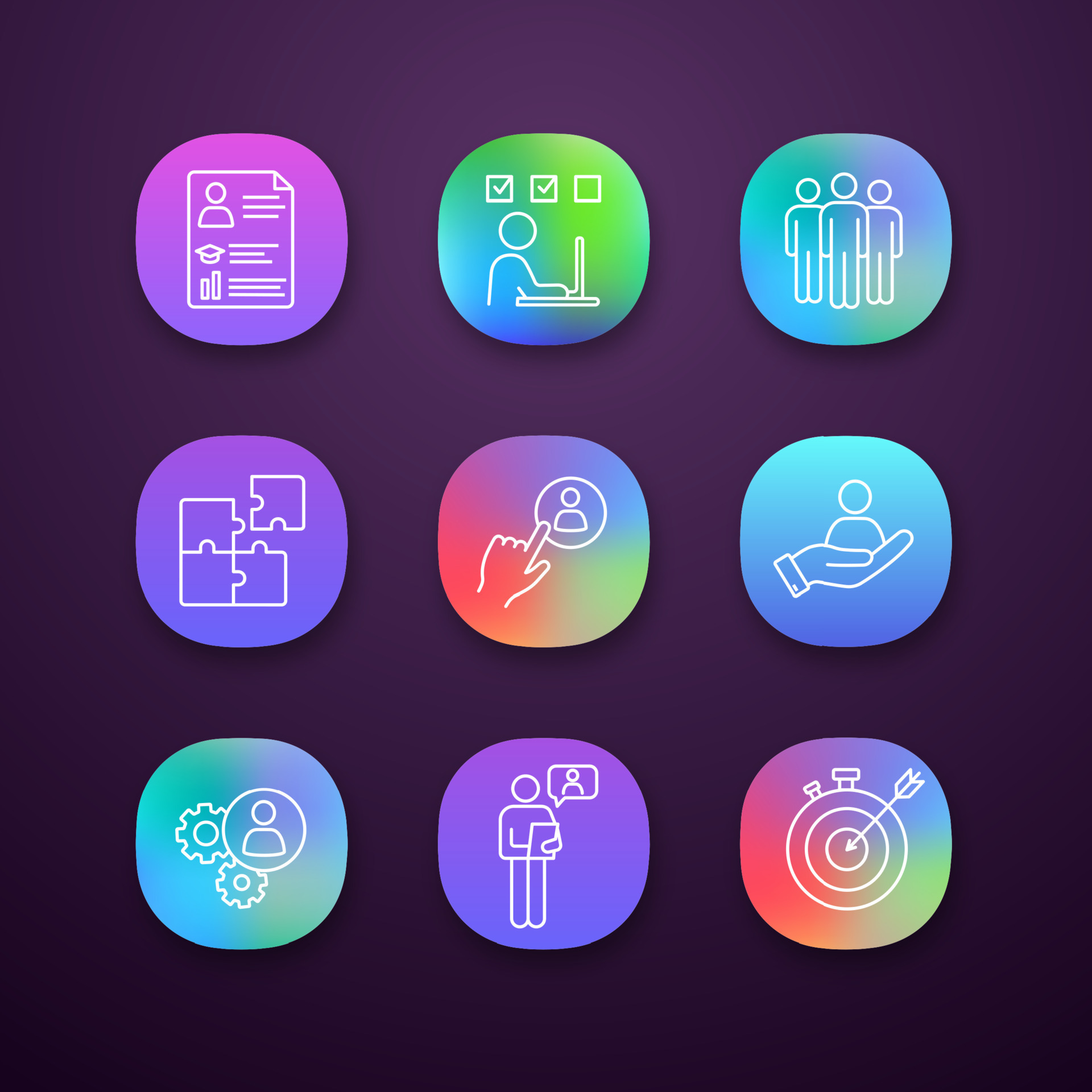 Business Management App Icons Set Resume Task Solving Team Solution business-management-app-icons-set-resume-task-solving-team-solution