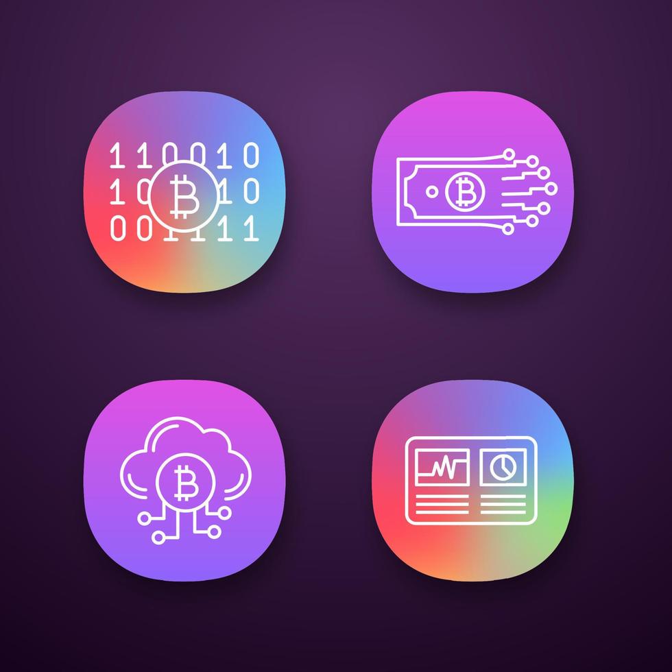 Bitcoin Cryptocurrency App Icons Set Ui Ux User Interface Binary Code