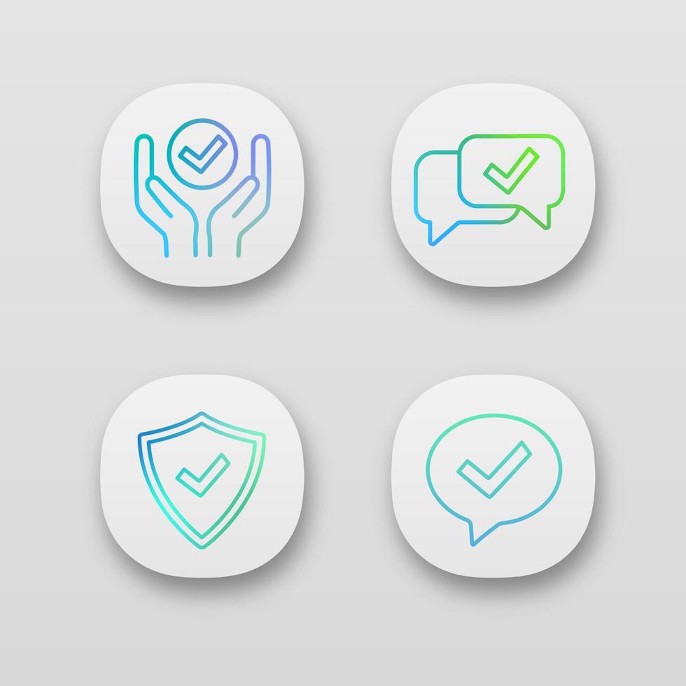 Approve app icons set. Verification and validation. Quality service ...