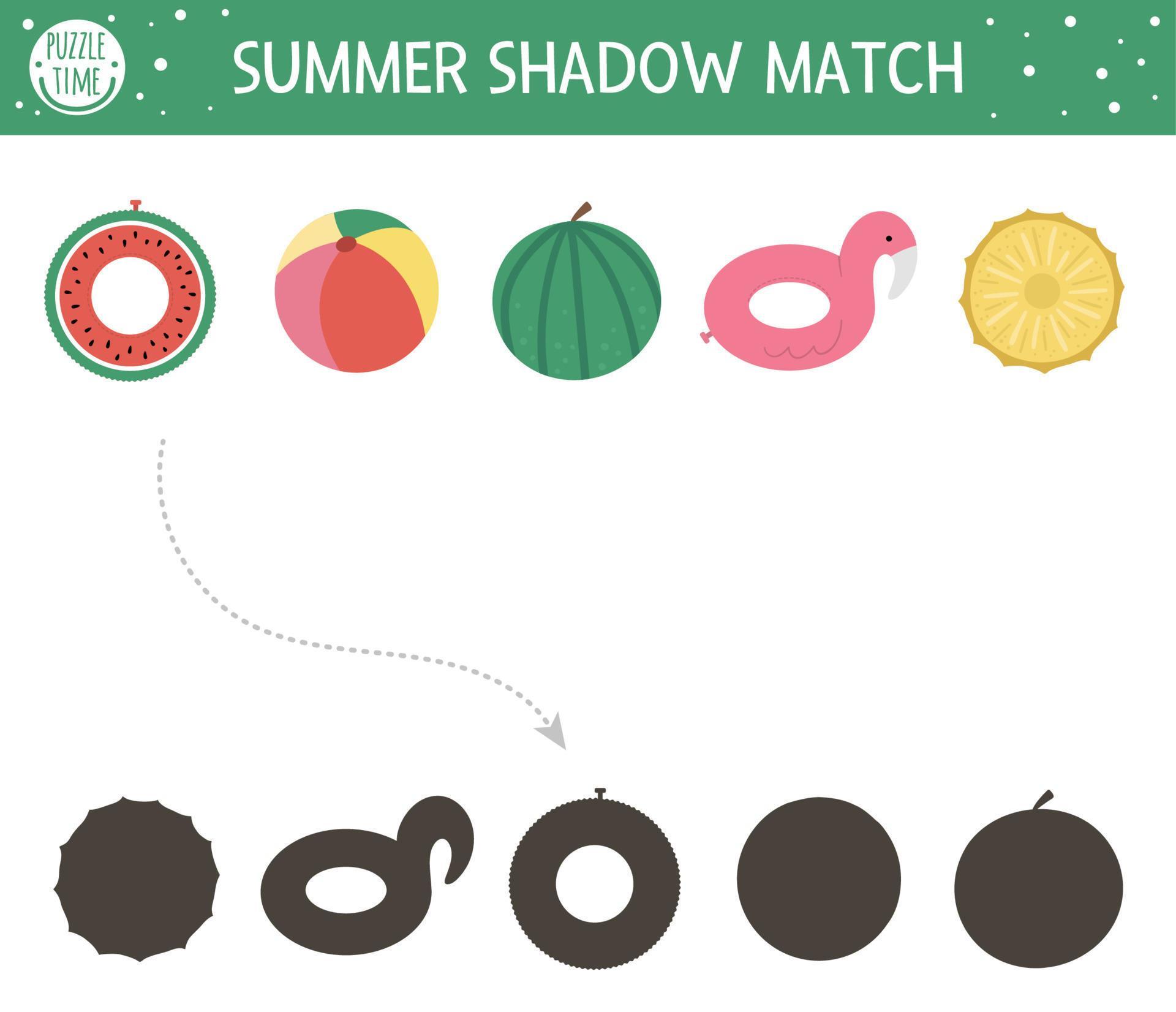 Summer shadow matching activity for children. Preschool sea vacation ...