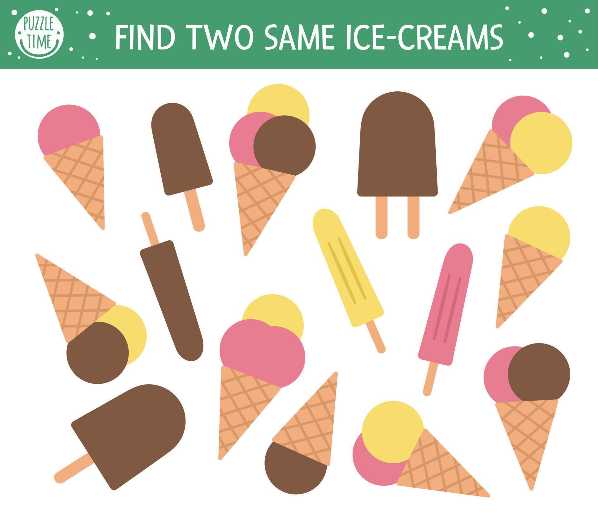 Find two same ice-creams. Summer matching activity for preschool ...
