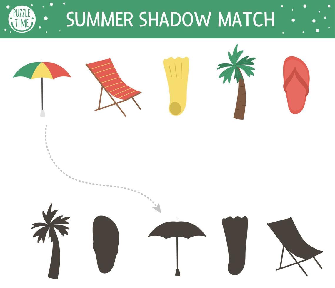 Summer shadow matching activity for children. Preschool sea vacation ...