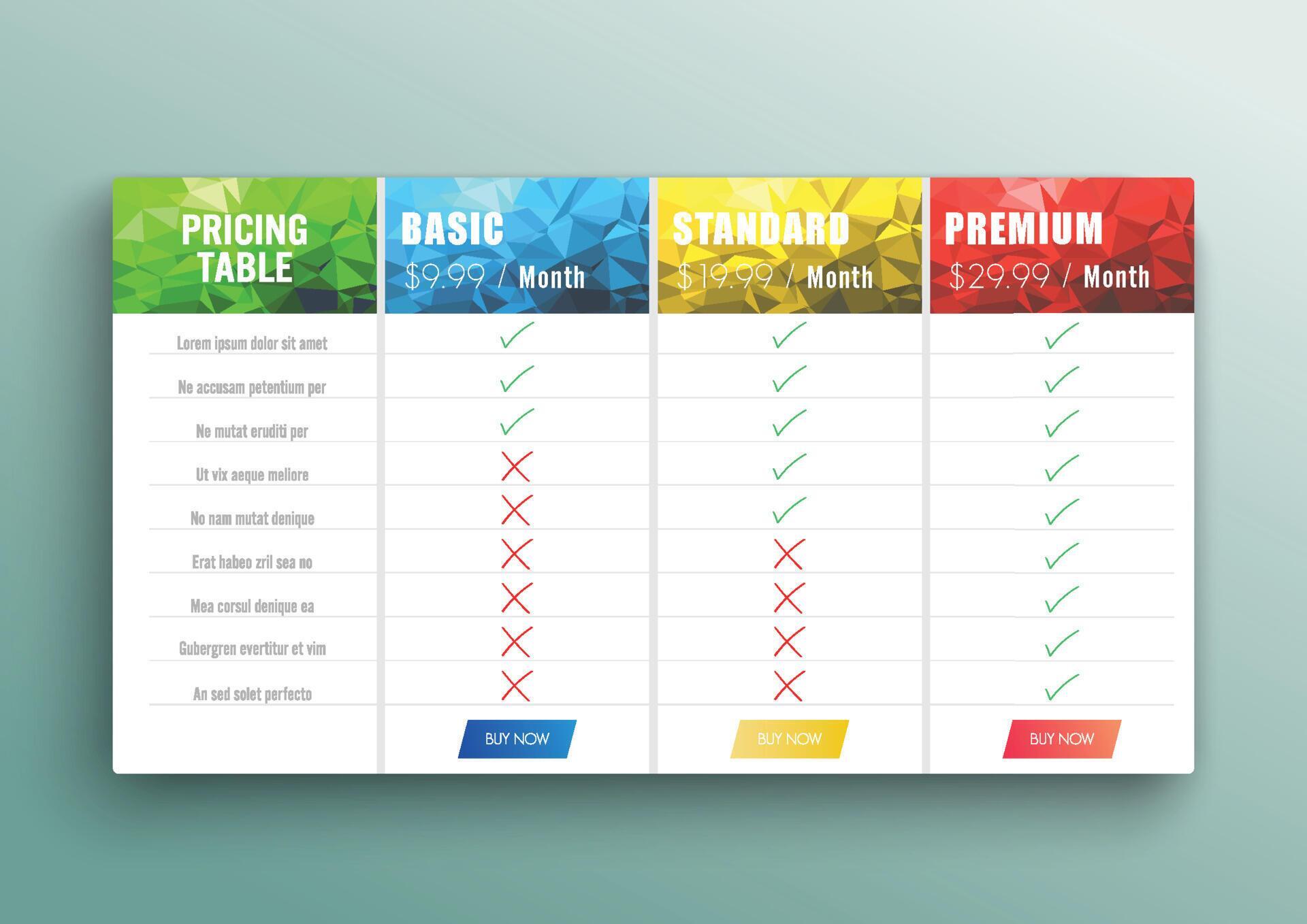 Comparison pricing list. Set offer. ui ux vector banner for web app ...