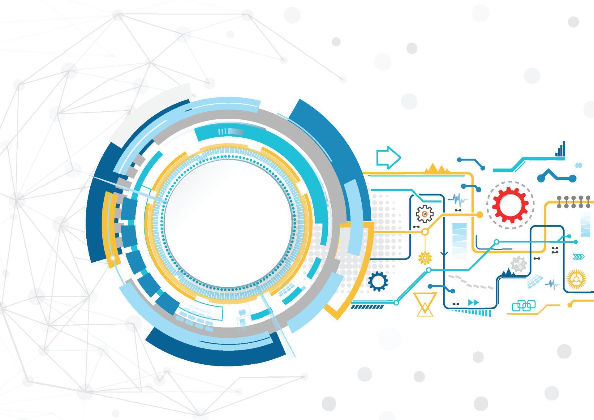 Abstract technological background with various technological elements ...