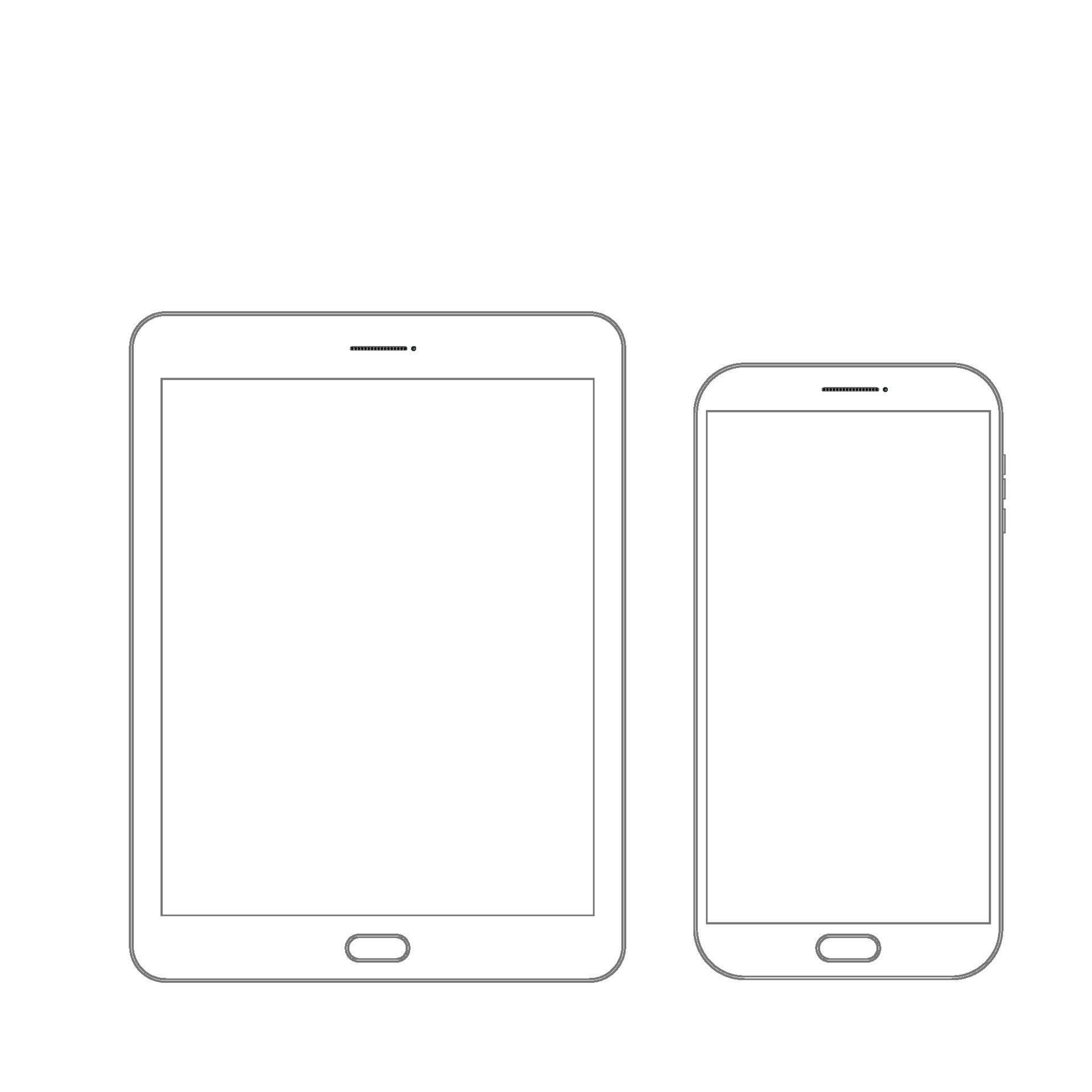 Outline drawing tablet and smartphone. Elegant thin line style design ...