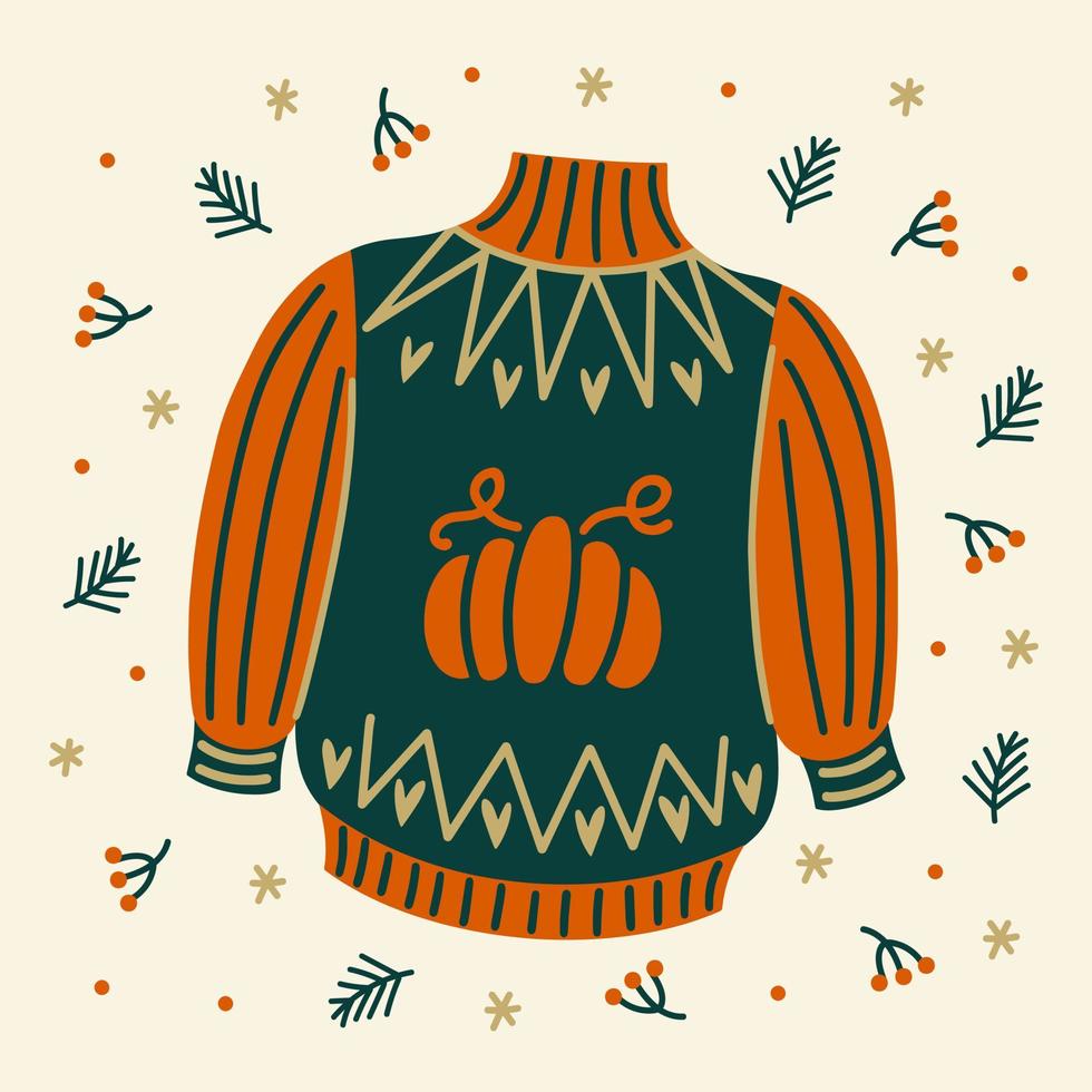 Cozy autumn sweater vector icon. Warm knitted jumper with stripes ...