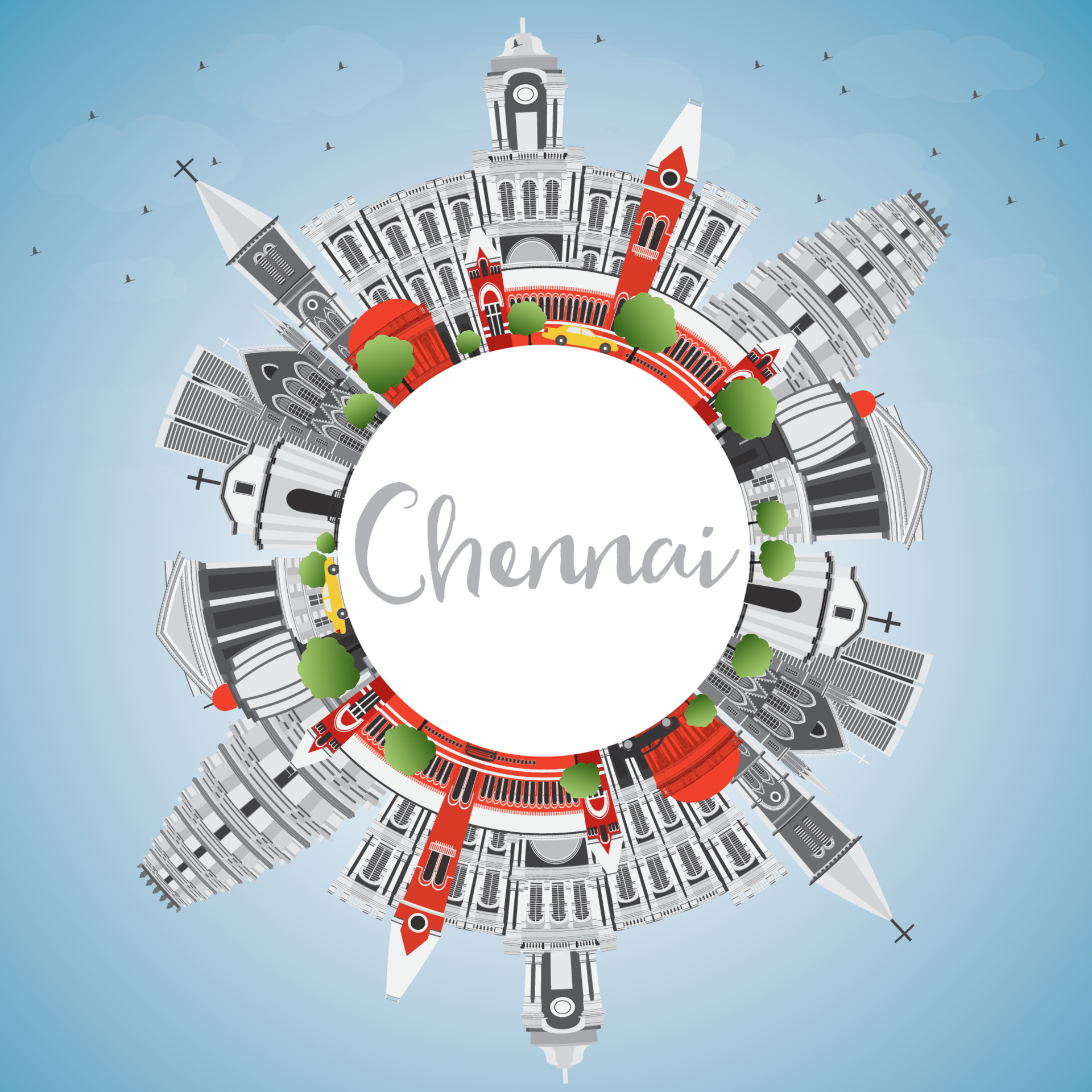 Chennai Skyline With Gray Landmarks Blue Sky And Copy Space 7520441 Vector Art At Vecteezy