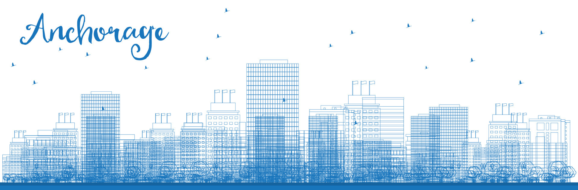 Outline Anchorage Alaska Skyline with Blue Buildings. 7520489 Vector ... Outline Anchorage Alaska Skyline with Blue Buildings. 7520489 Vector ...