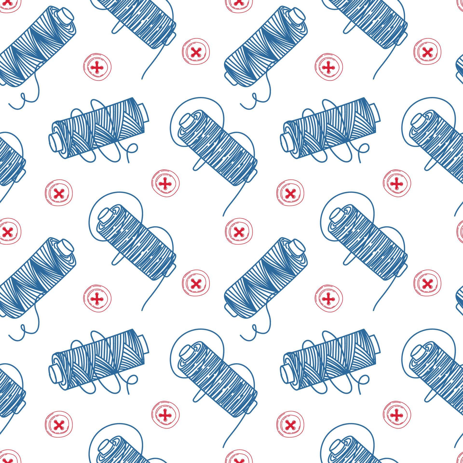 Seamless Pattern Of Thread Spools And Buttons Hand Drawn Doodles In