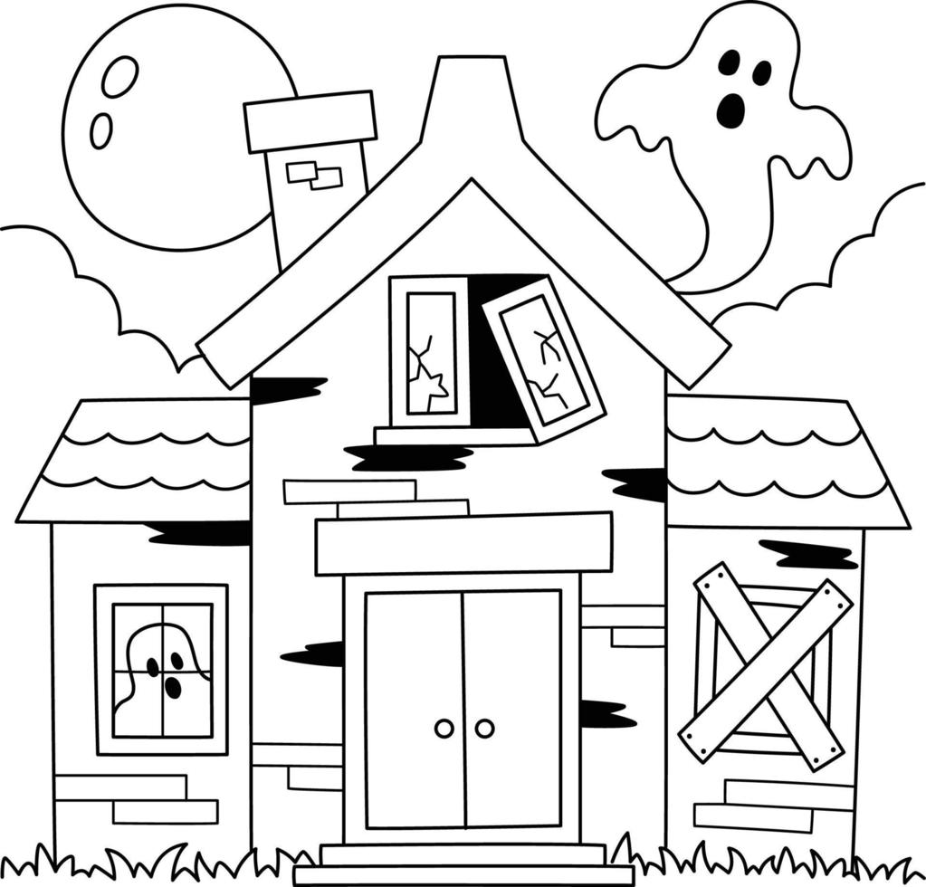 Haunted House Halloween Coloring Page for Kids 7528045 Vector Art at ...